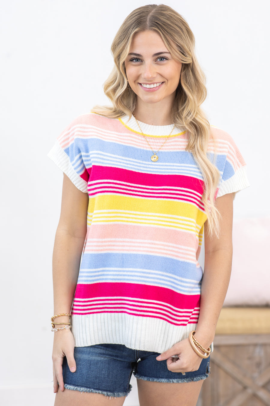 Hot Pink Dolman Multicolor Stripe Knit Top · Filly Flair