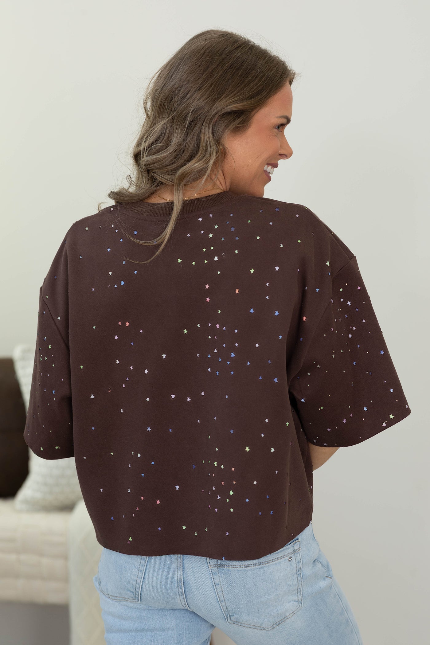 Brown Multicolor Star Print Knit Top · Filly Flair