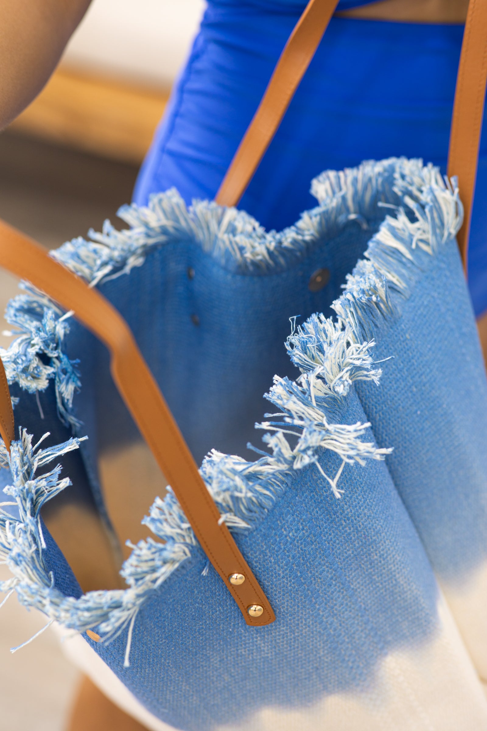 Dusty Blue Woven Dip Dyed Tote Bag · Filly Flair