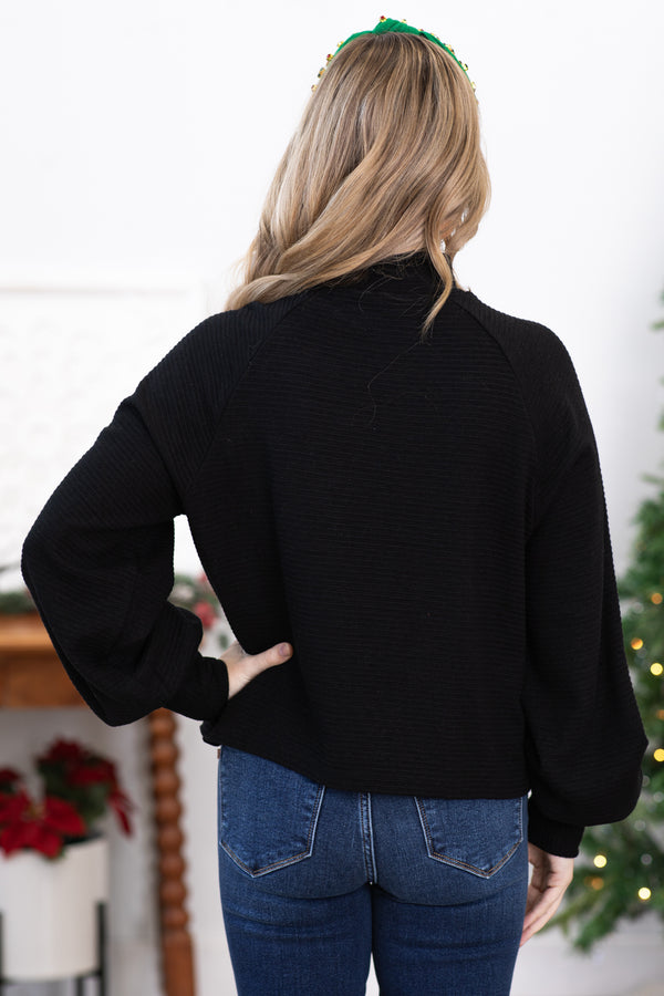 Black Mock Neck Ribbed Raglan Sleeve Top · Filly Flair