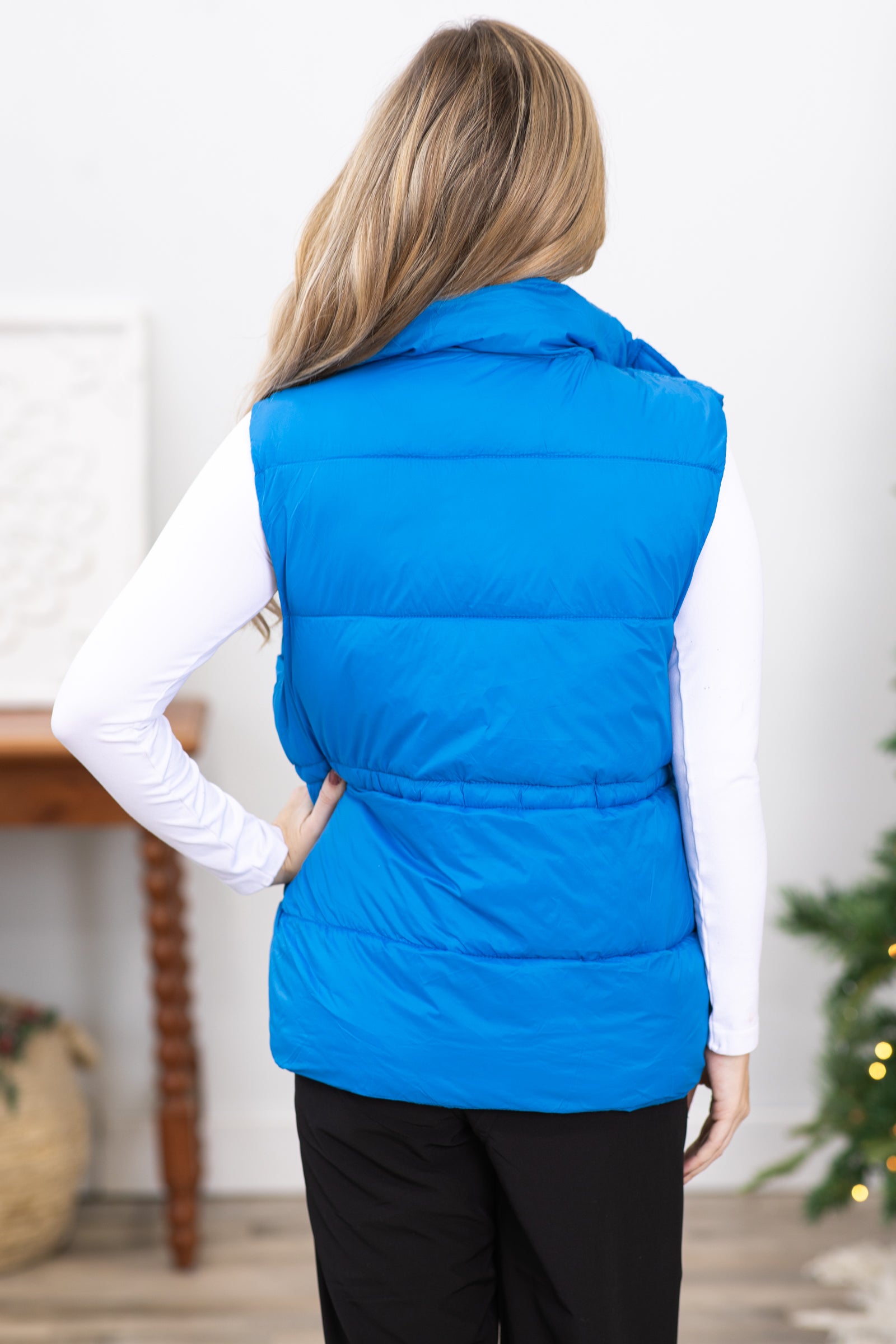 Dark Sky Blue Channel Quilted Puffer Vest · Filly Flair