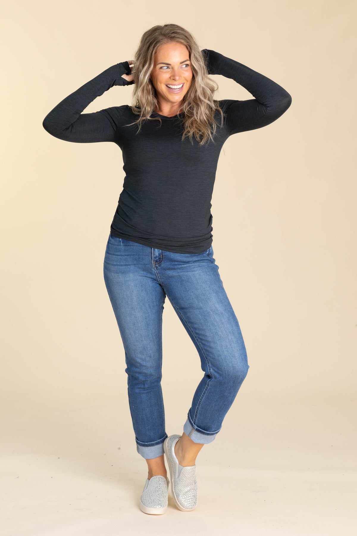 Active Long Sleeve Knit Top With Thumb Holes · Filly Flair