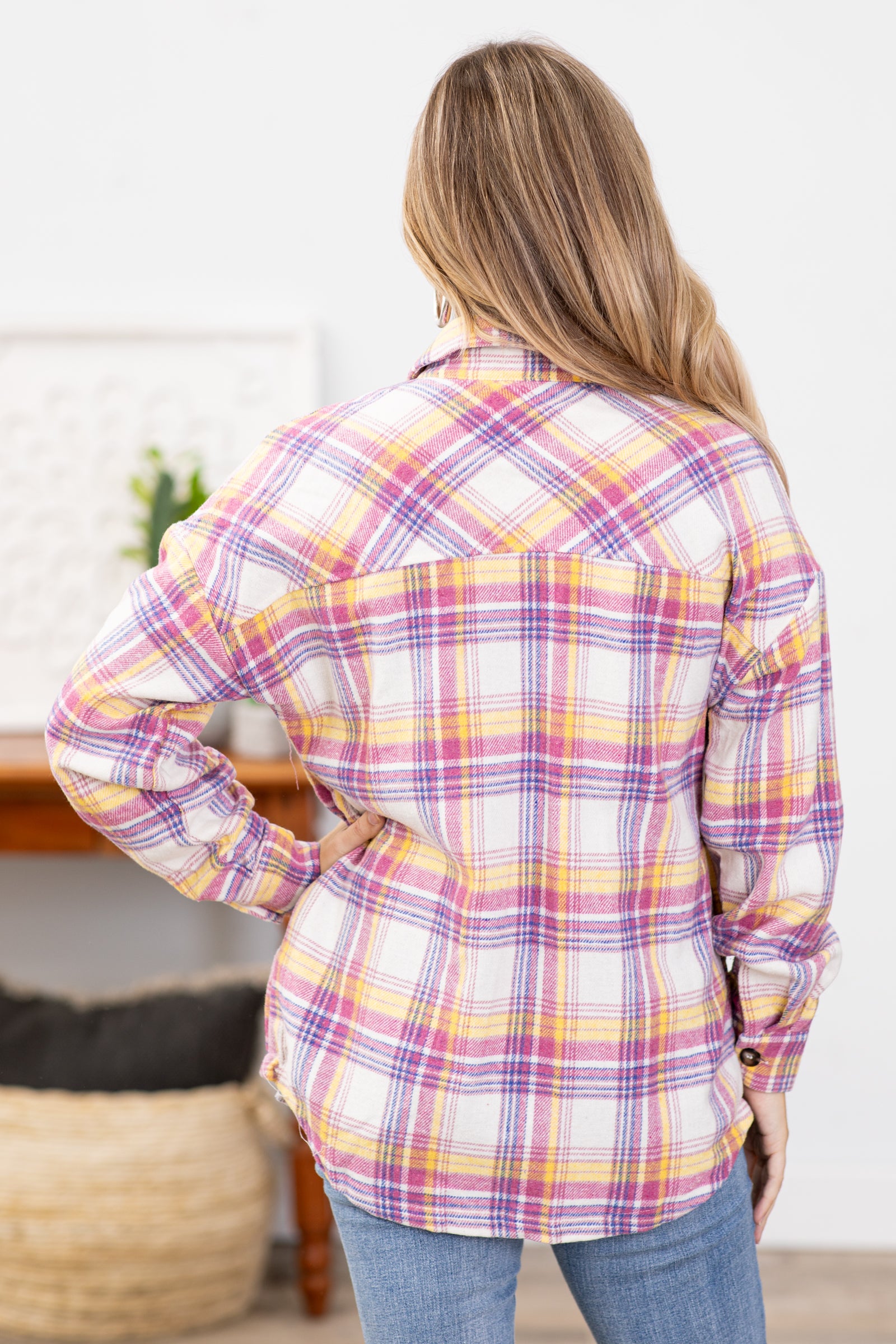 Light Berry and Pastel Yellow Plaid Shacket · Filly Flair