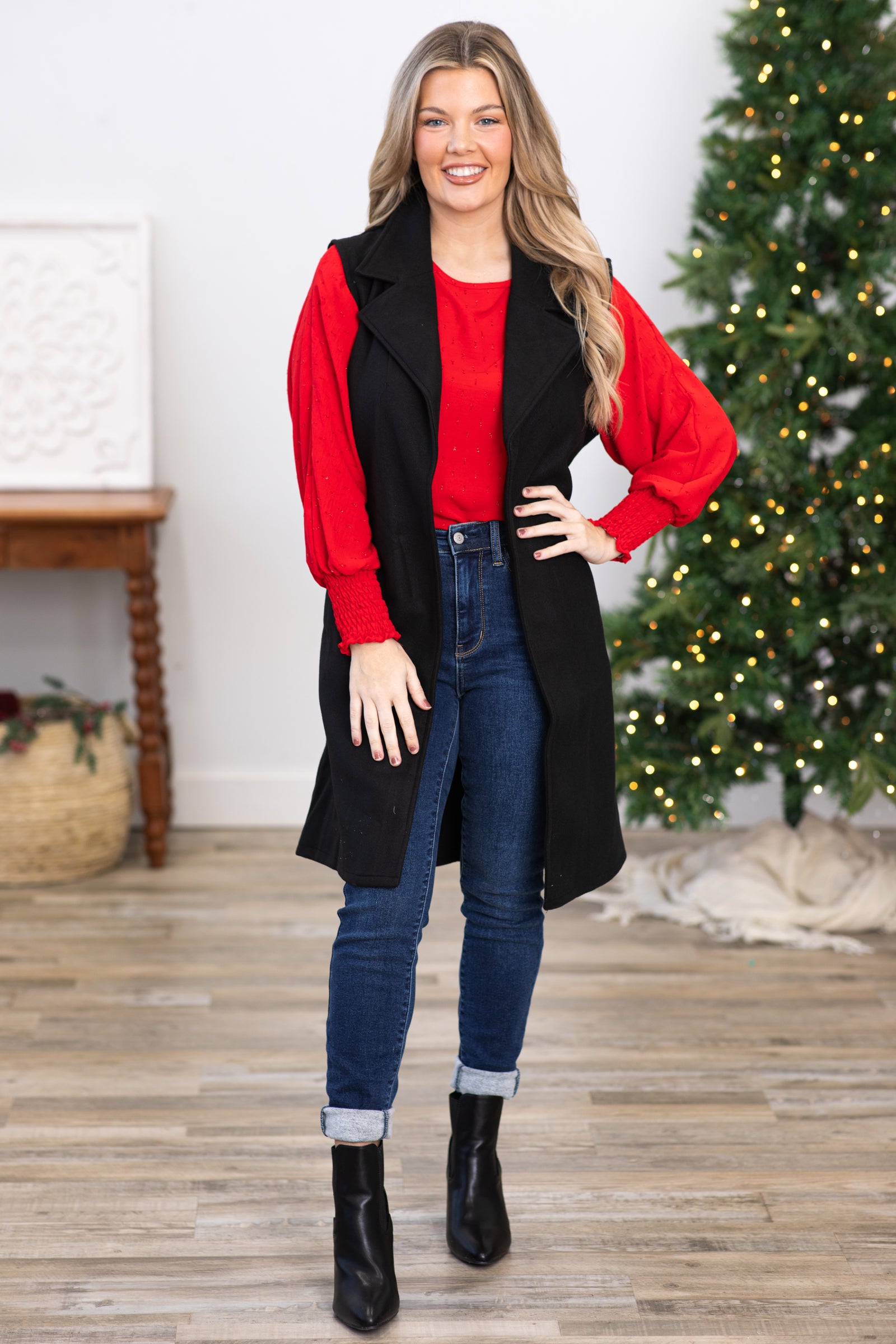 Black Self Tie Lapeled Collared Vest · Filly Flair