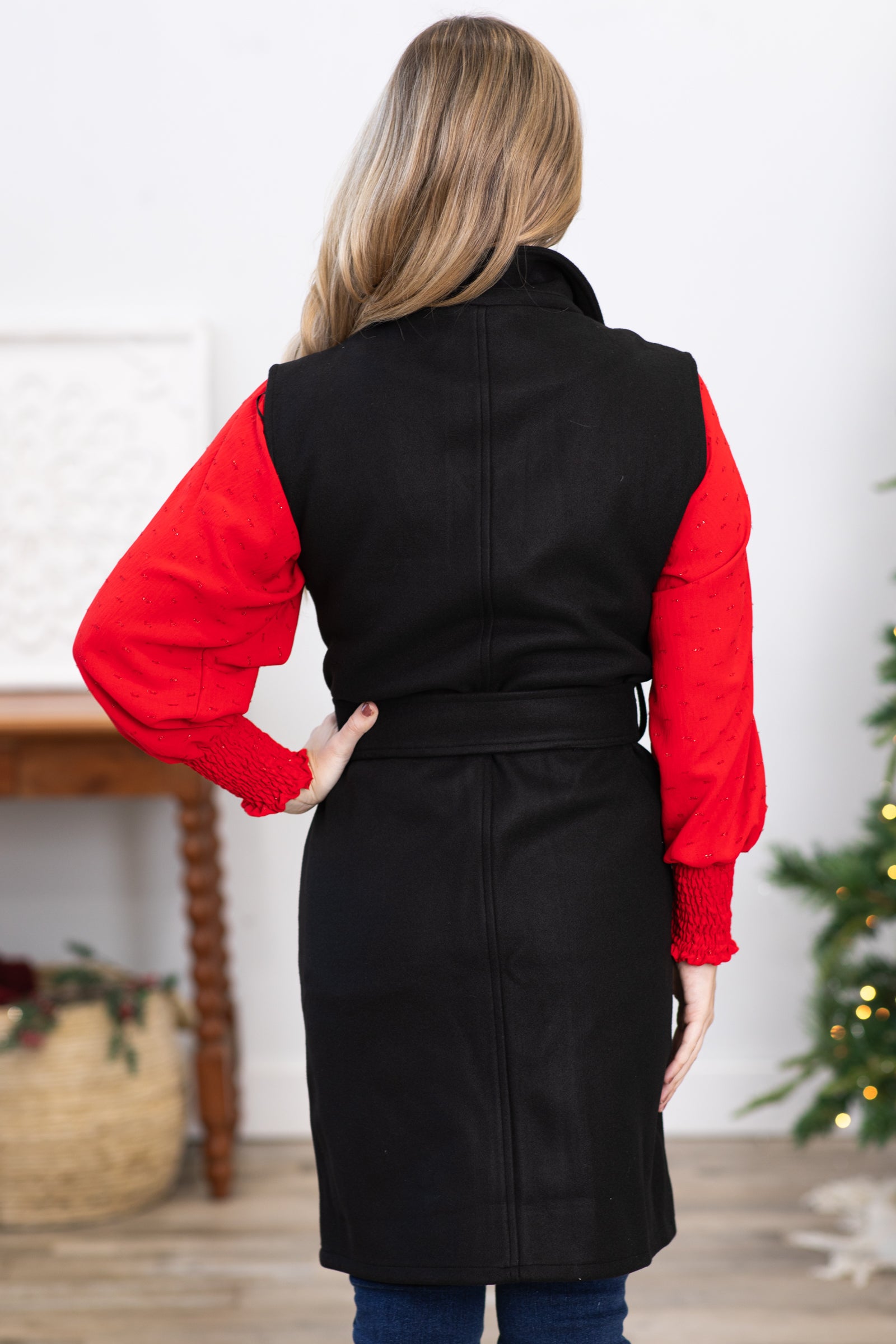 Black Self Tie Lapeled Collared Vest · Filly Flair