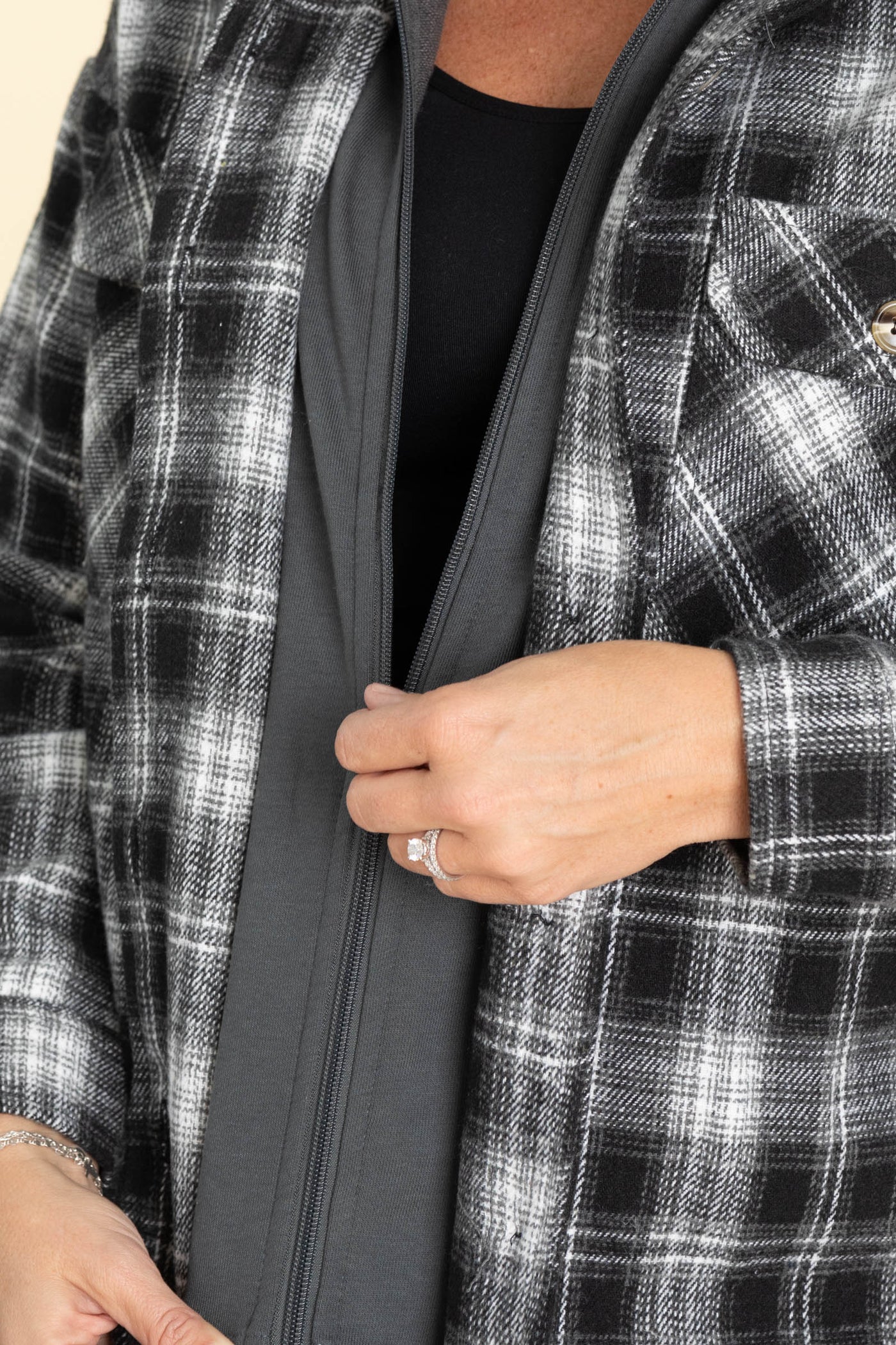Black Twofer French Terry Plaid Jacket · Filly Flair