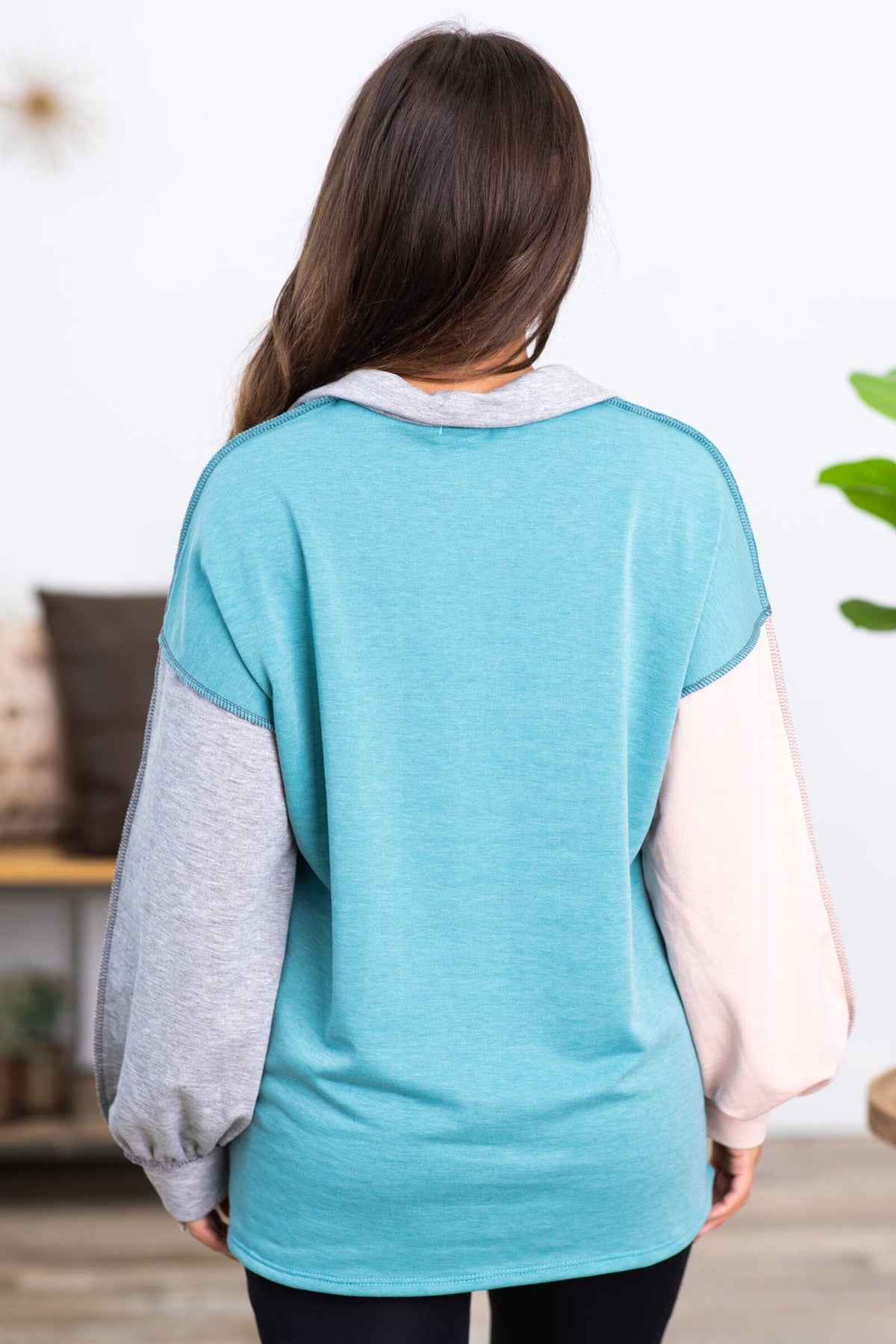 Turquoise Colorblock 1/4 Zip Pullover · Filly Flair