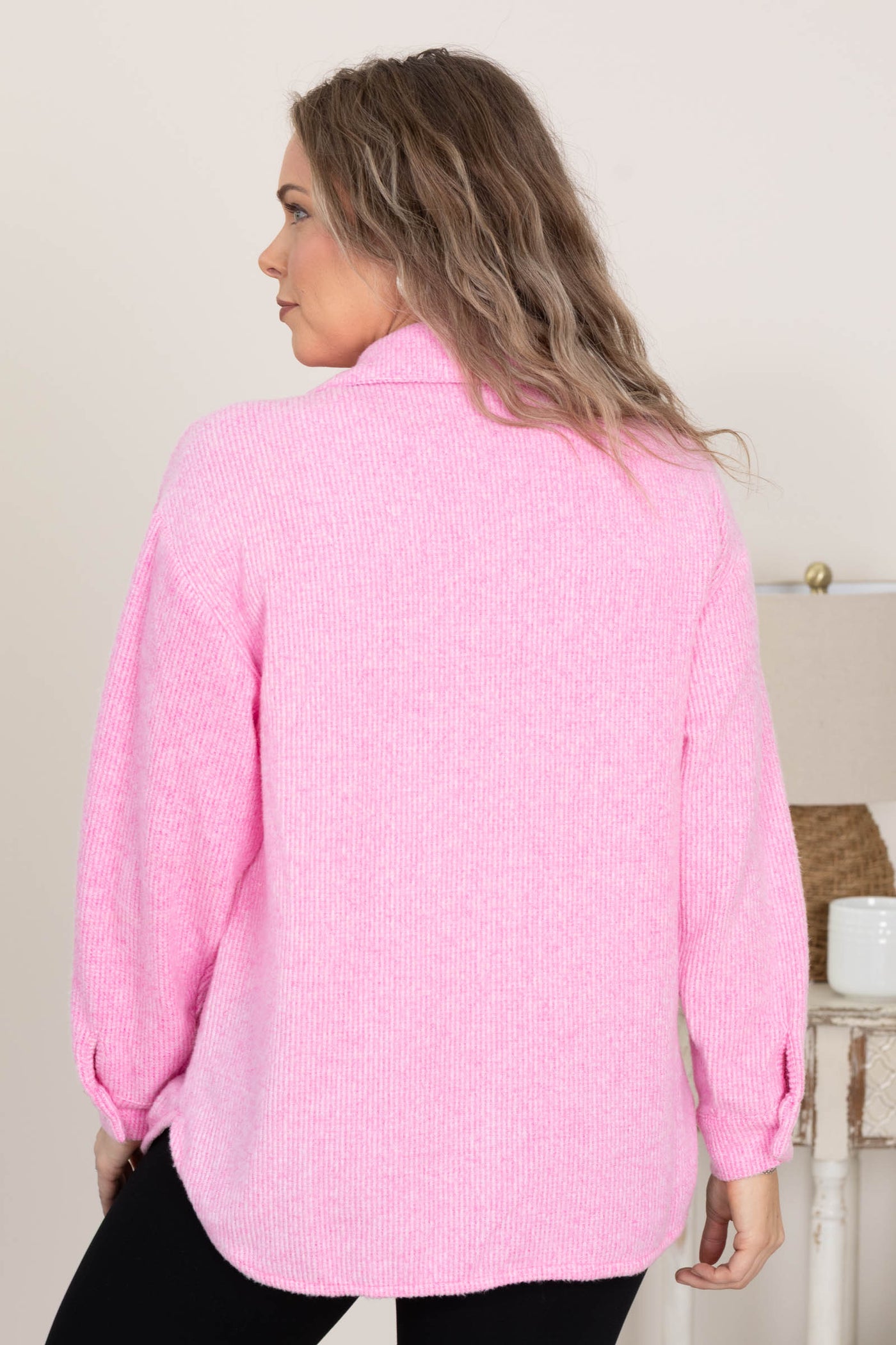 Pink Cozy Brushed Waffle Knit Shacket · Filly Flair