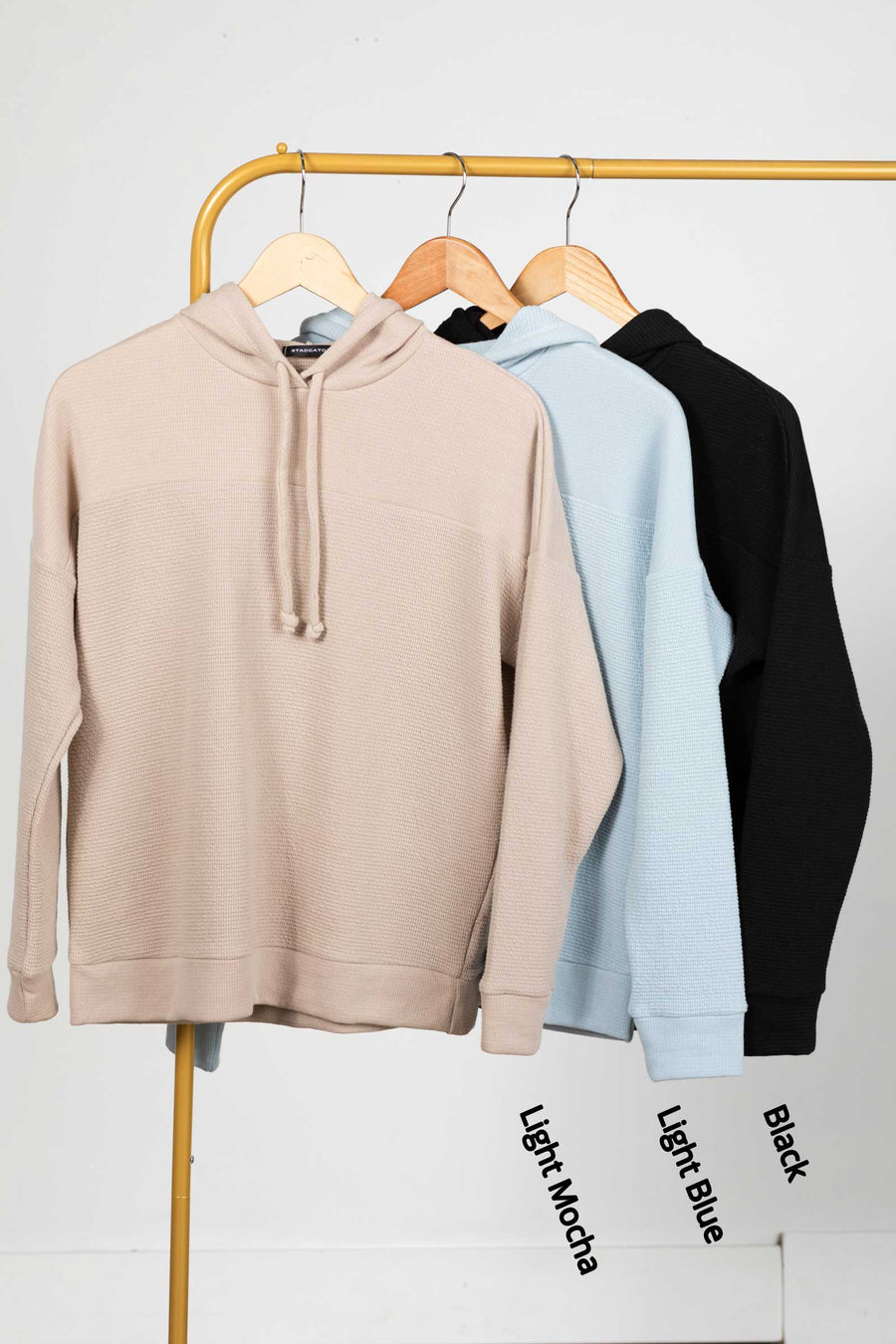 Knit Drawstring Hoodie With Waffle Texture · Filly Flair