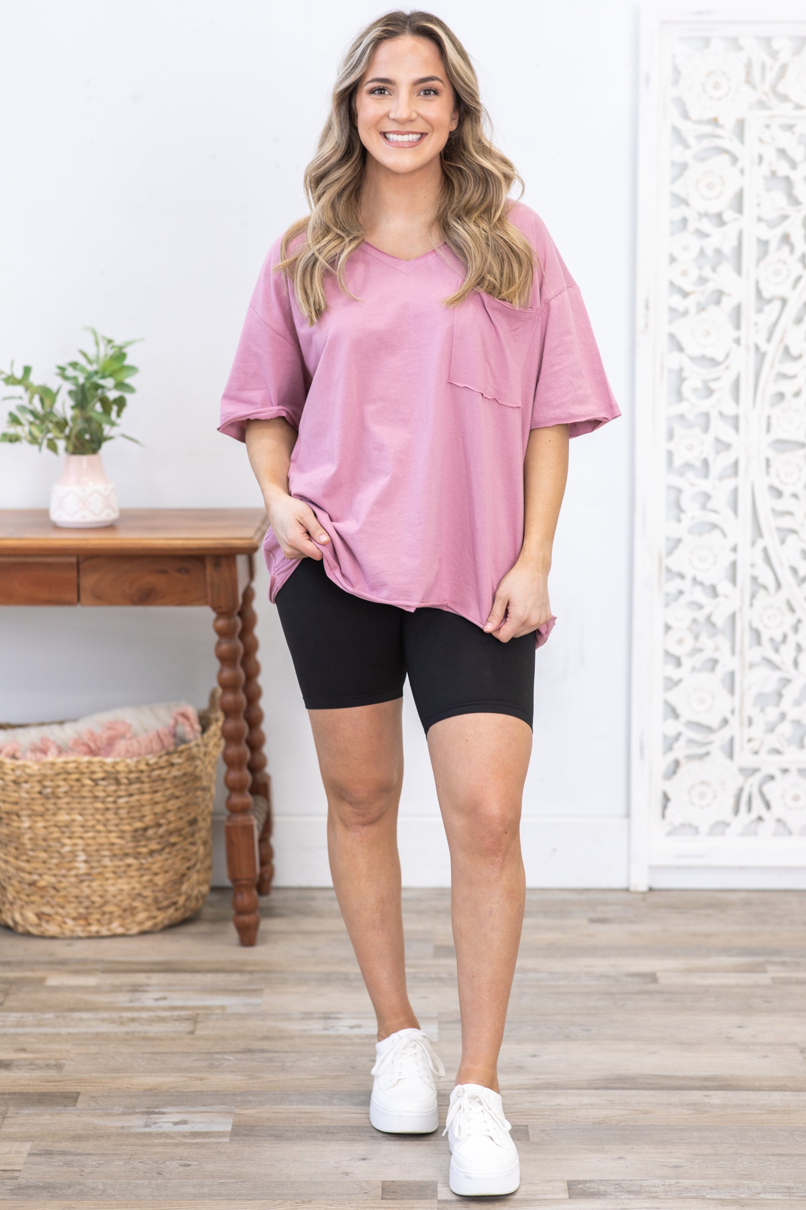 Mauve Oversized Raw Edge Tee Shirt · Filly Flair