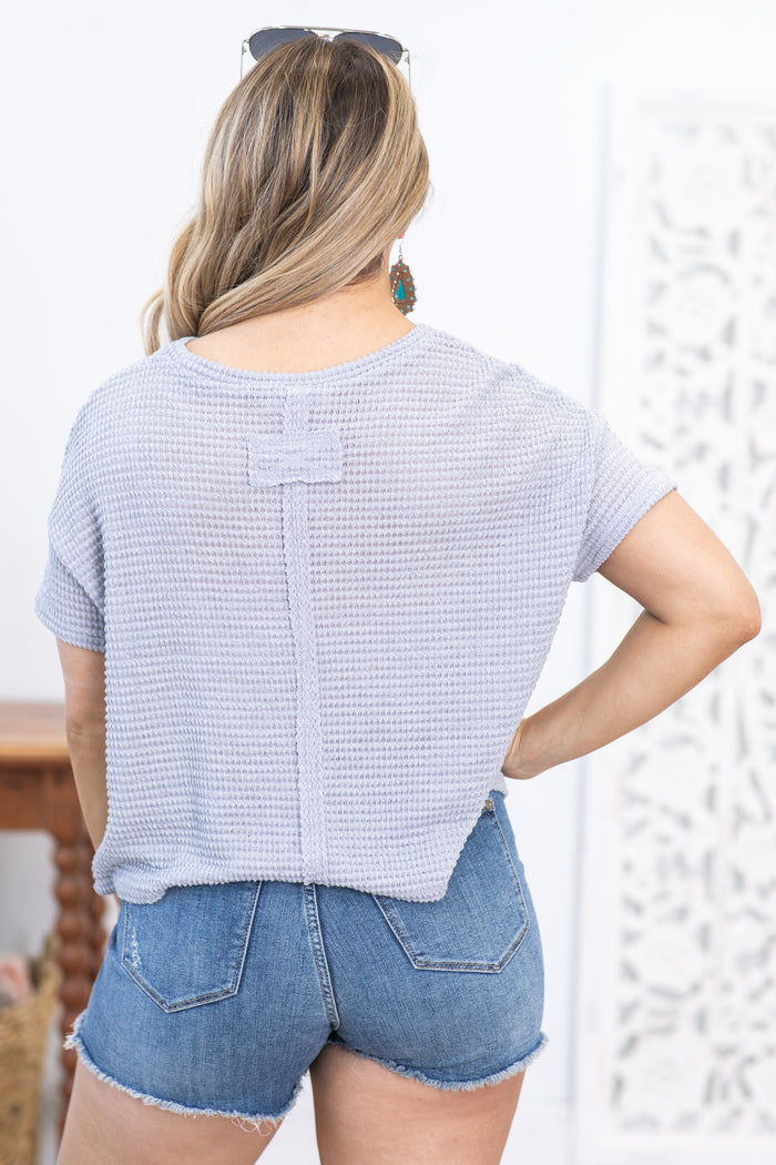 Grey Drop Shoulder Jacquard Knit Top · Filly Flair