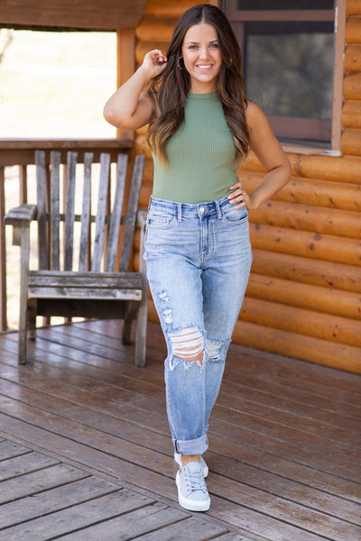 Olive Ribbed Fitted Tank Top · Filly Flair