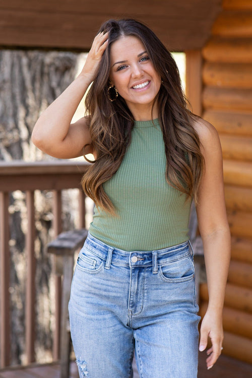 Olive Ribbed Fitted Tank Top · Filly Flair