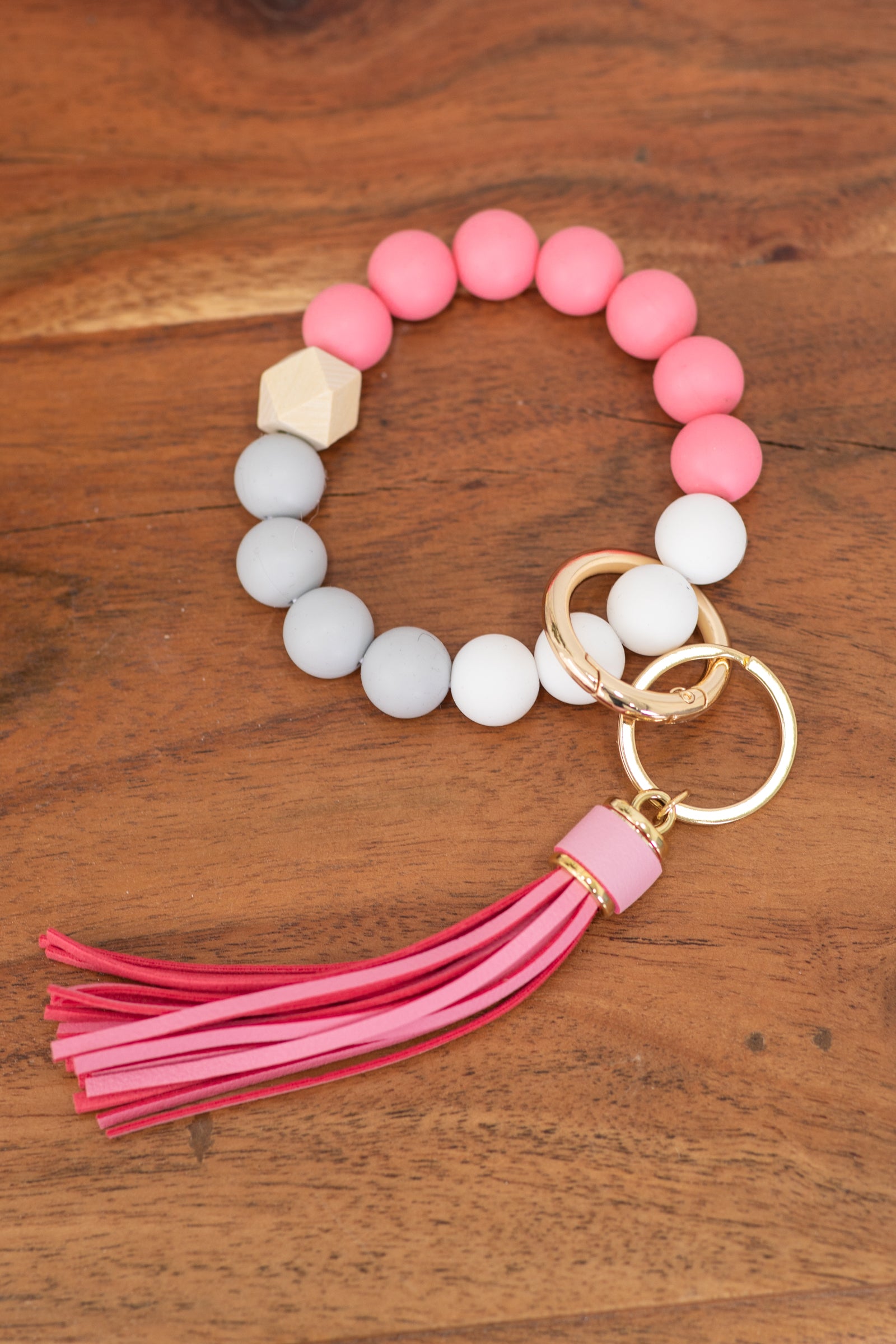 Pink and Grey Key Ring With Tassel · Filly Flair