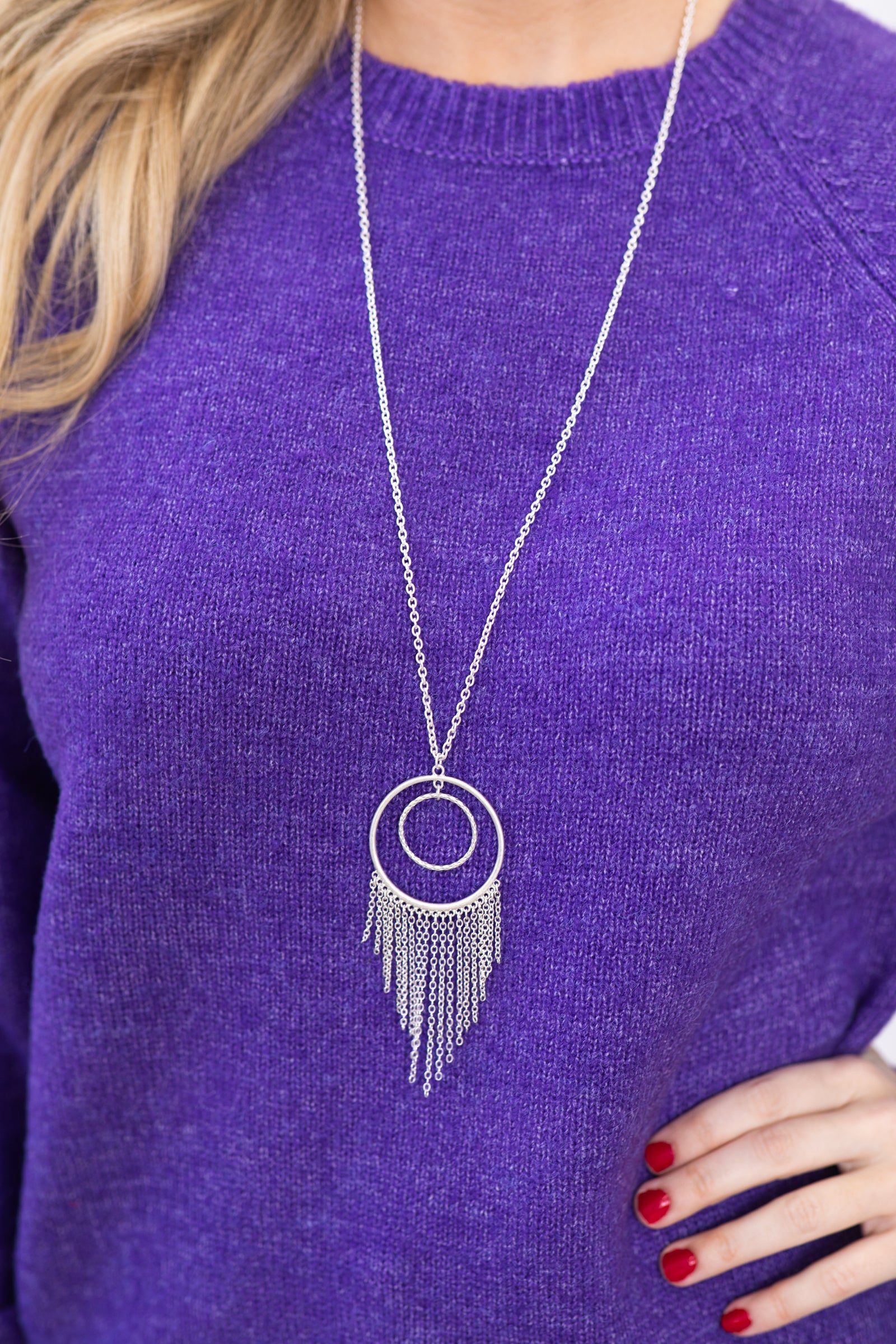 Silver Double Hoop Chain Fringe Necklace · Filly Flair