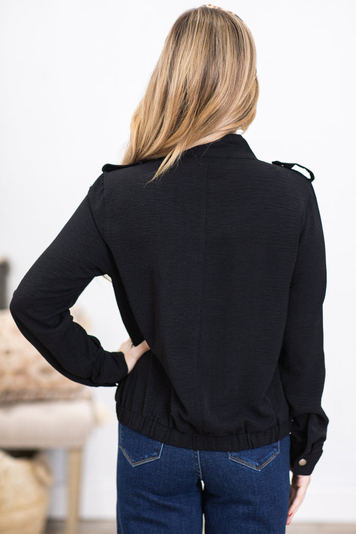 Black Snap Button Jacket With Chest Pockets · Filly Flair