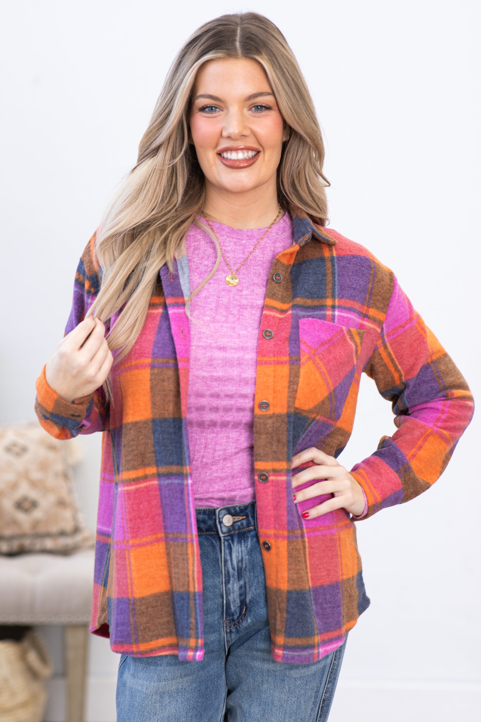 Fuchsia and Orange Lightweight Shacket · Filly Flair