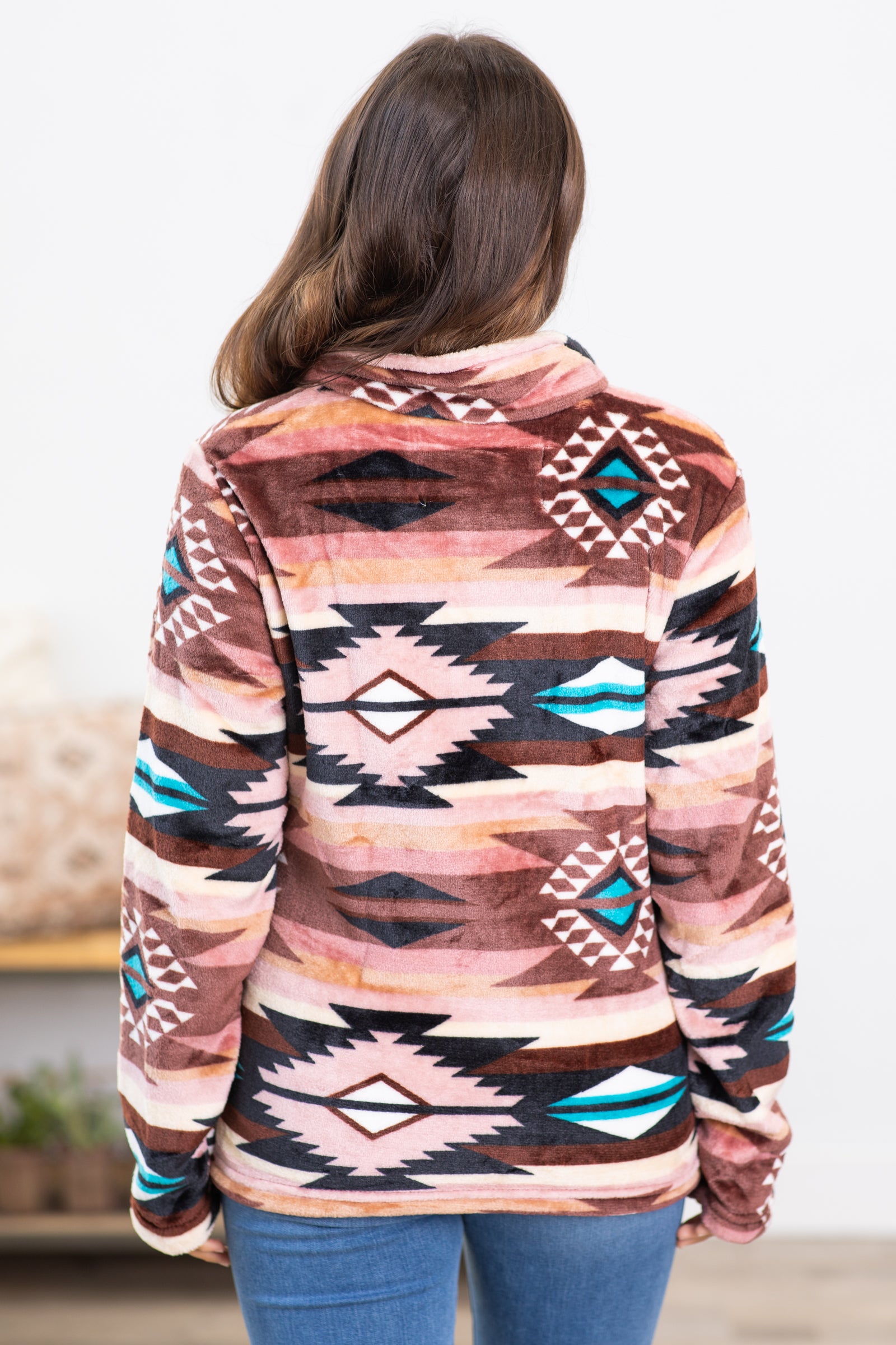 Dusty Rose Aztec Fleece 1/4 Zip Pullover · Filly Flair