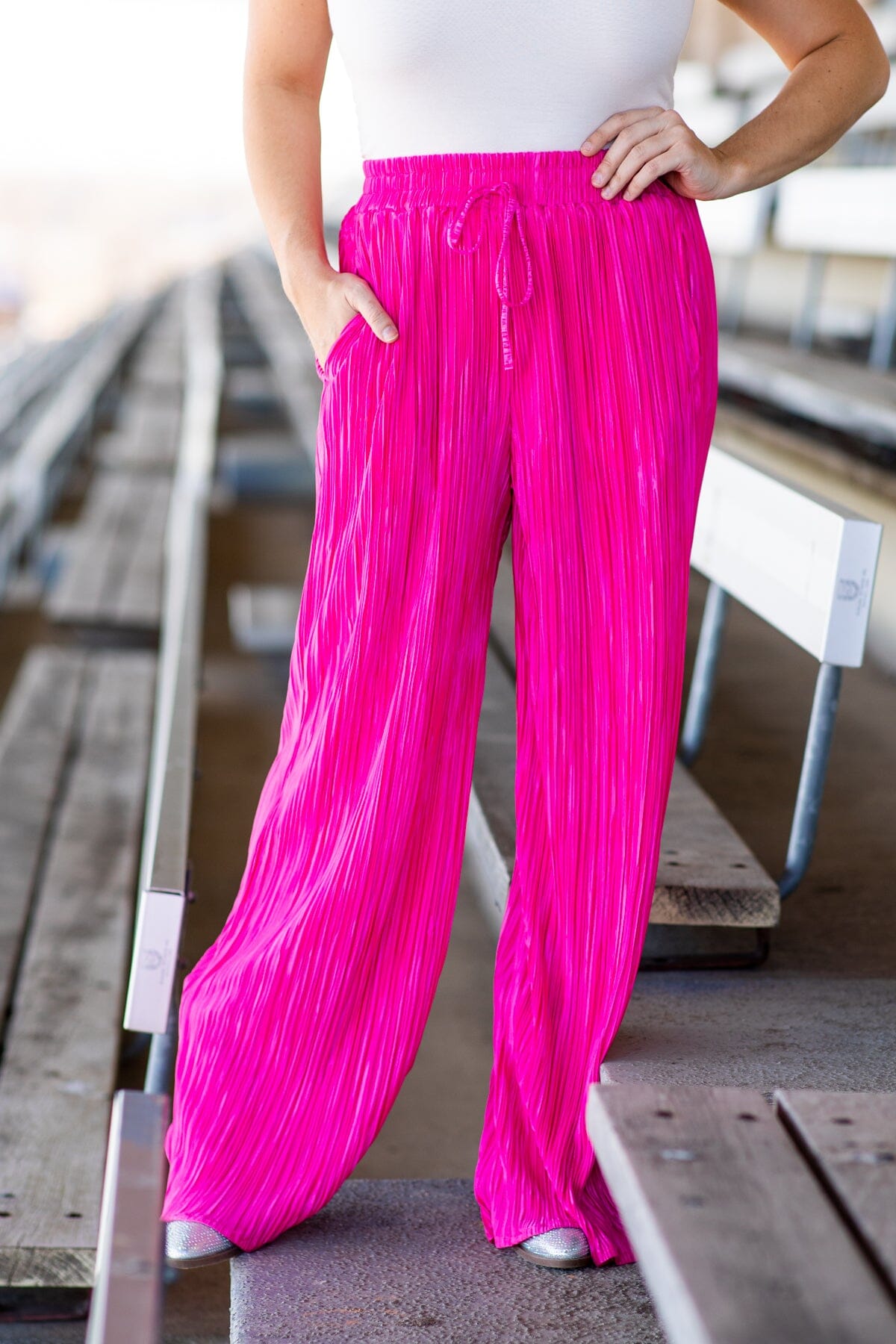 Hot Pink Crystal Pleat Top and Pants Set · Filly Flair