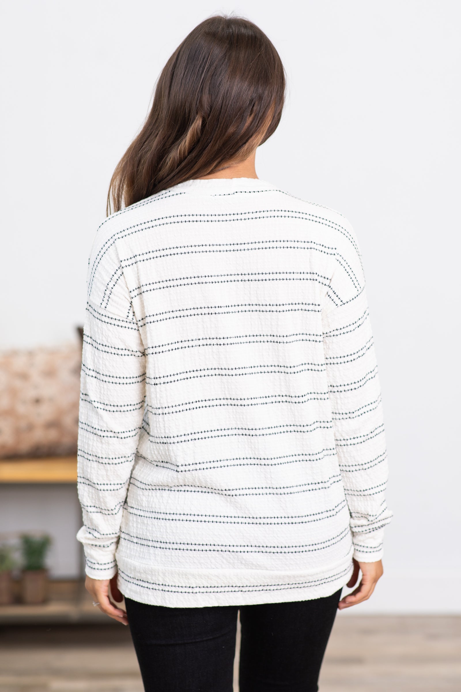 Ivory Stripe Drop Shoulder Top · Filly Flair