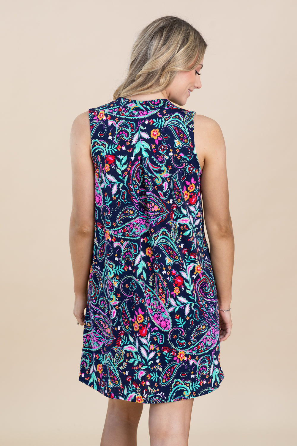 Navy Paisley Wrinkle Free Liz Dress · Filly Flair