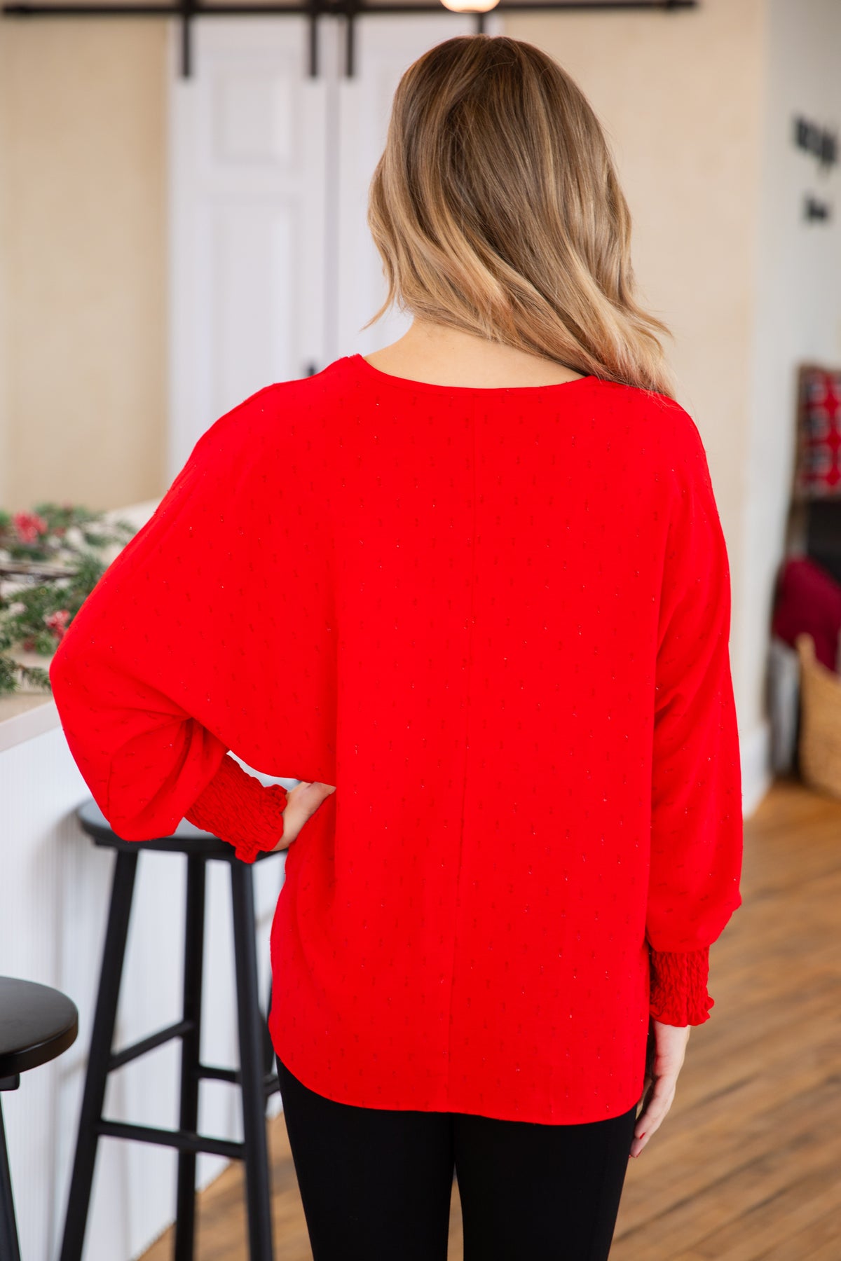 Red Smocked Cuff Top With Lurex · Filly Flair