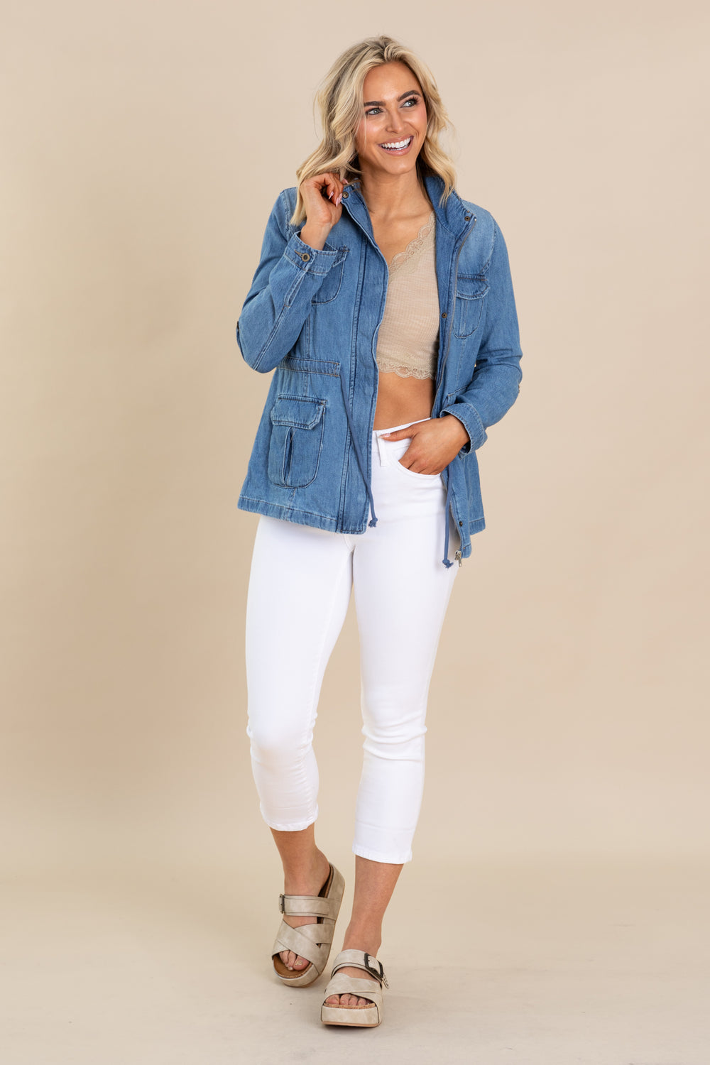 Risen Medium Wash Anorak Denim Jacket · Filly Flair
