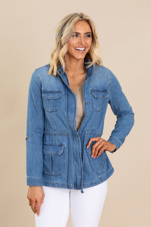 Risen Medium Wash Anorak Denim Jacket · Filly Flair