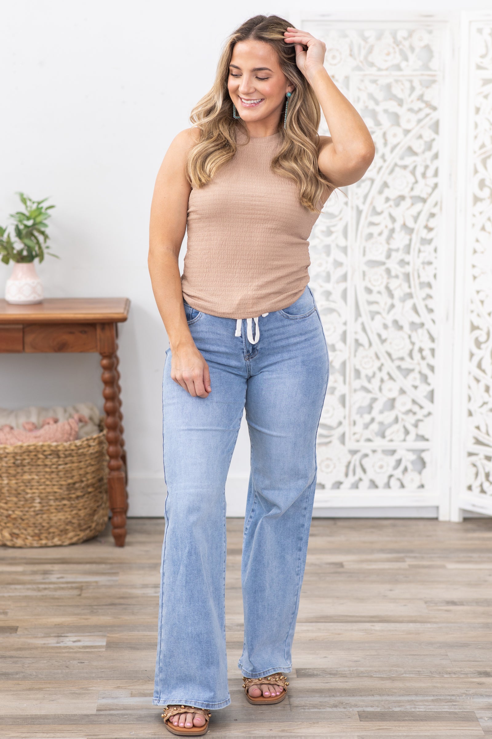 Tan Textured Relaxed Fit Tank Top · Filly Flair