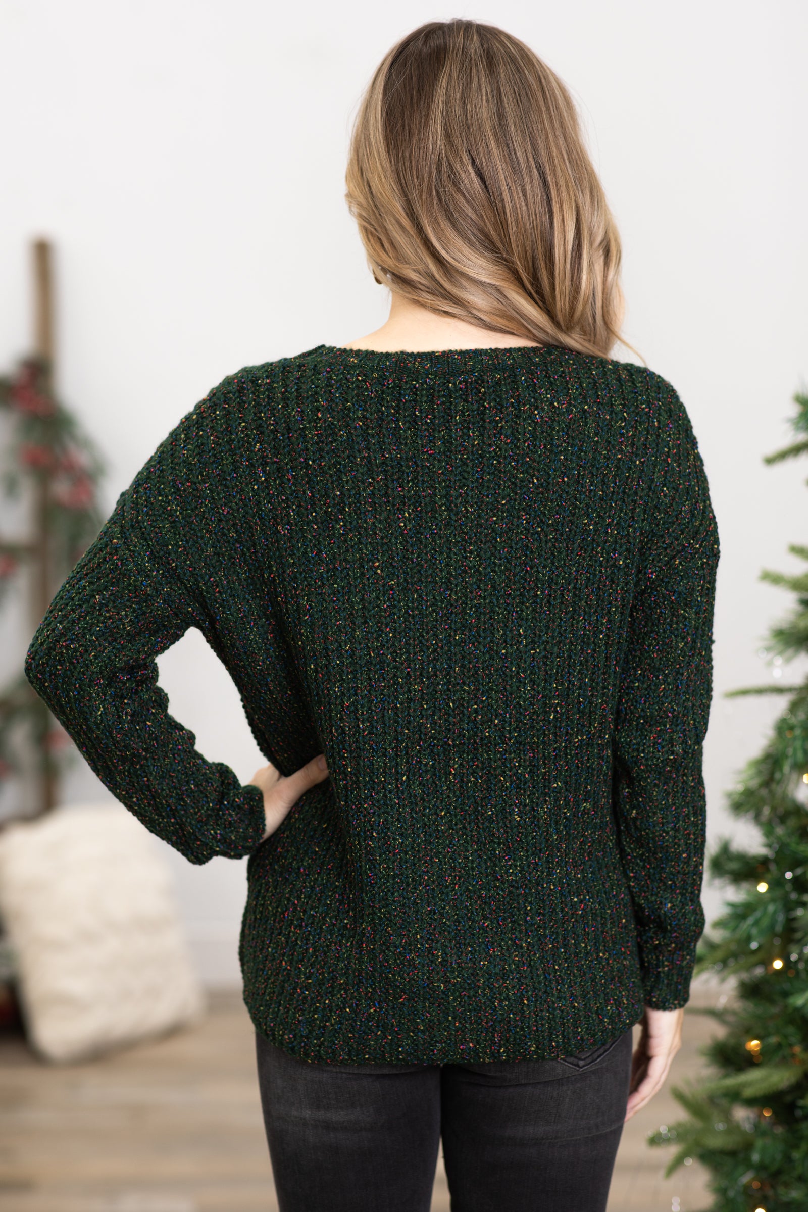 Hunter Green Multicolor Popcorn Sweater · Filly Flair