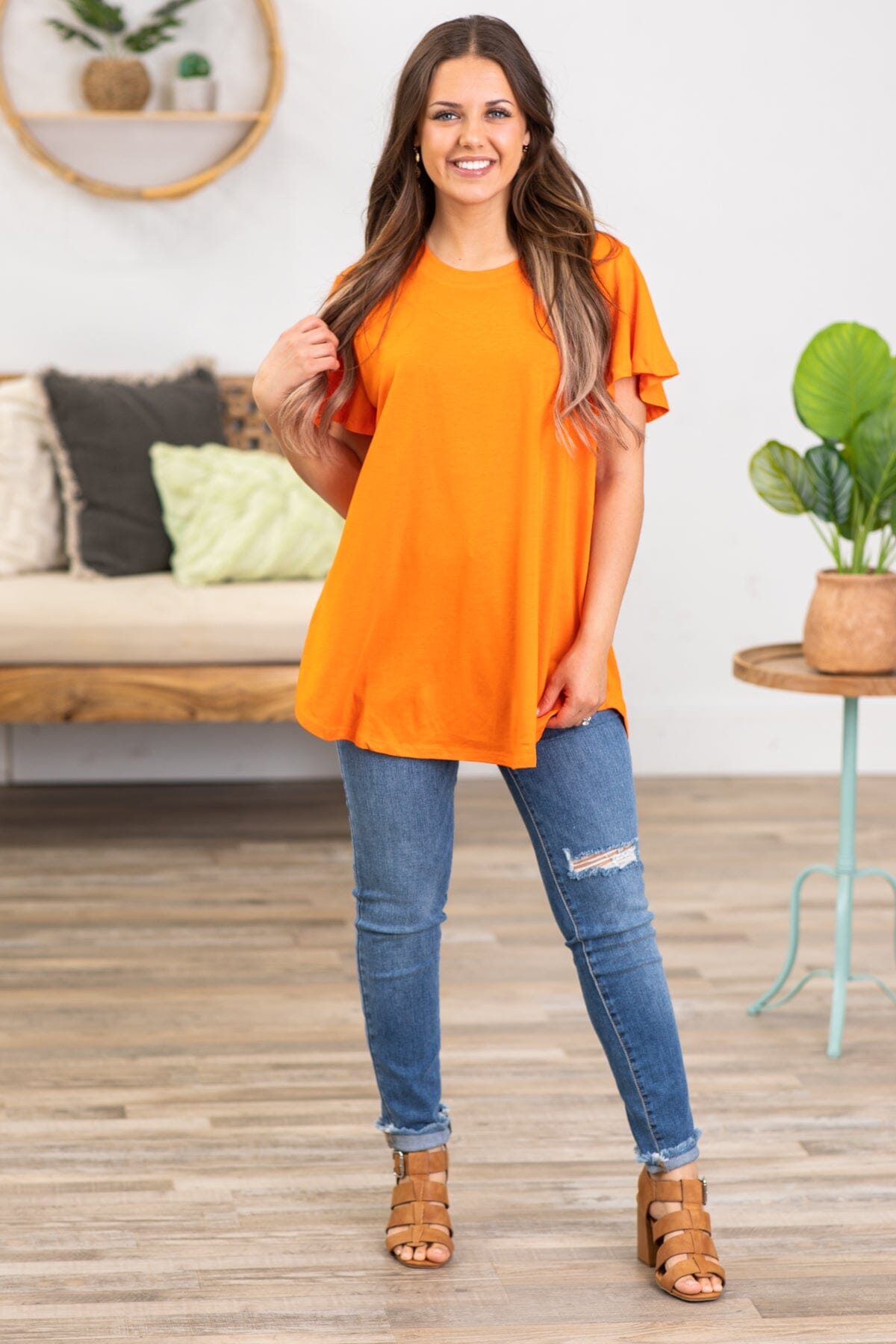 Orange Flutter Sleeve Top · Filly Flair