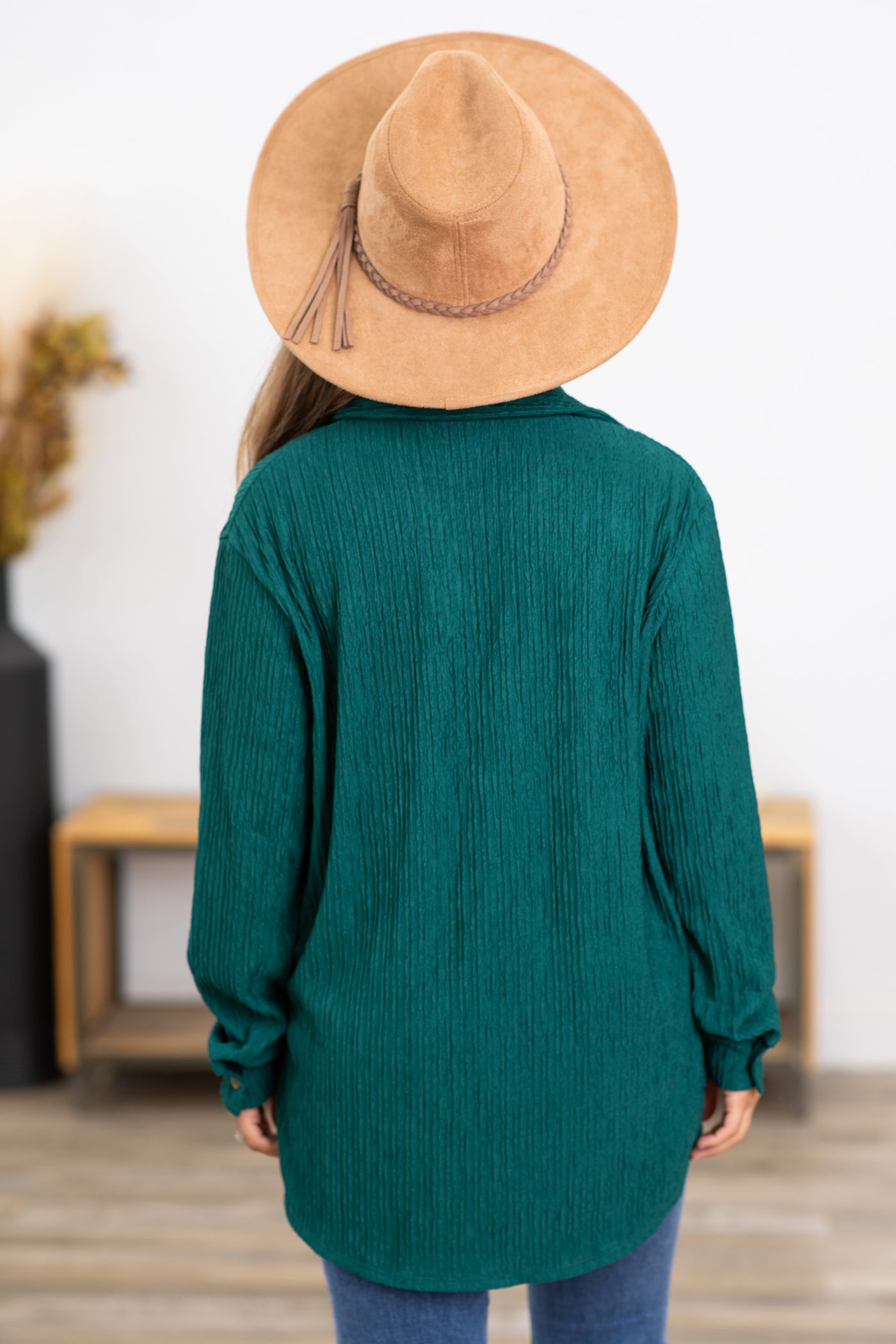 Emerald Green Textured Button Up Top · Filly Flair