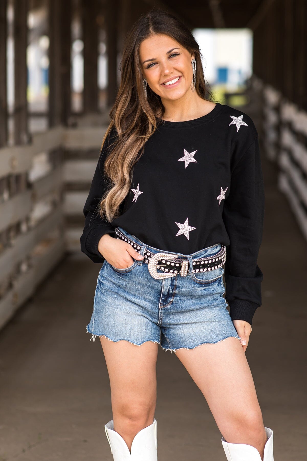 Black and Silver Hot Fix Stars Sweatshirt · Filly Flair