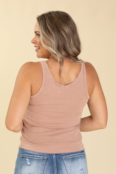 Dusty Rose Sleeveless Ribbed Solid Basic Tank · Filly Flair