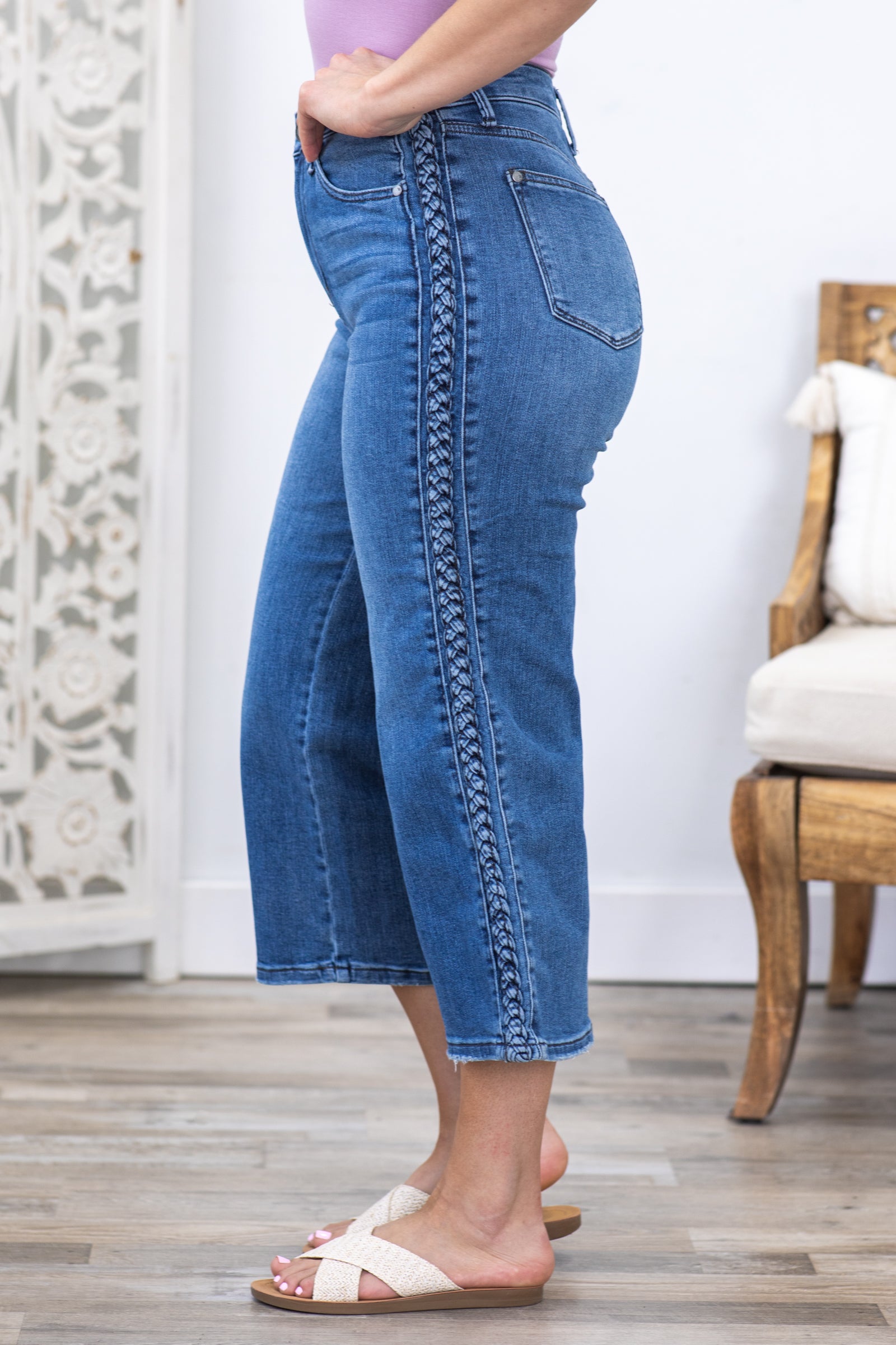 Judy Blue Braid Detail Crop Wide Leg Jeans · Filly Flair