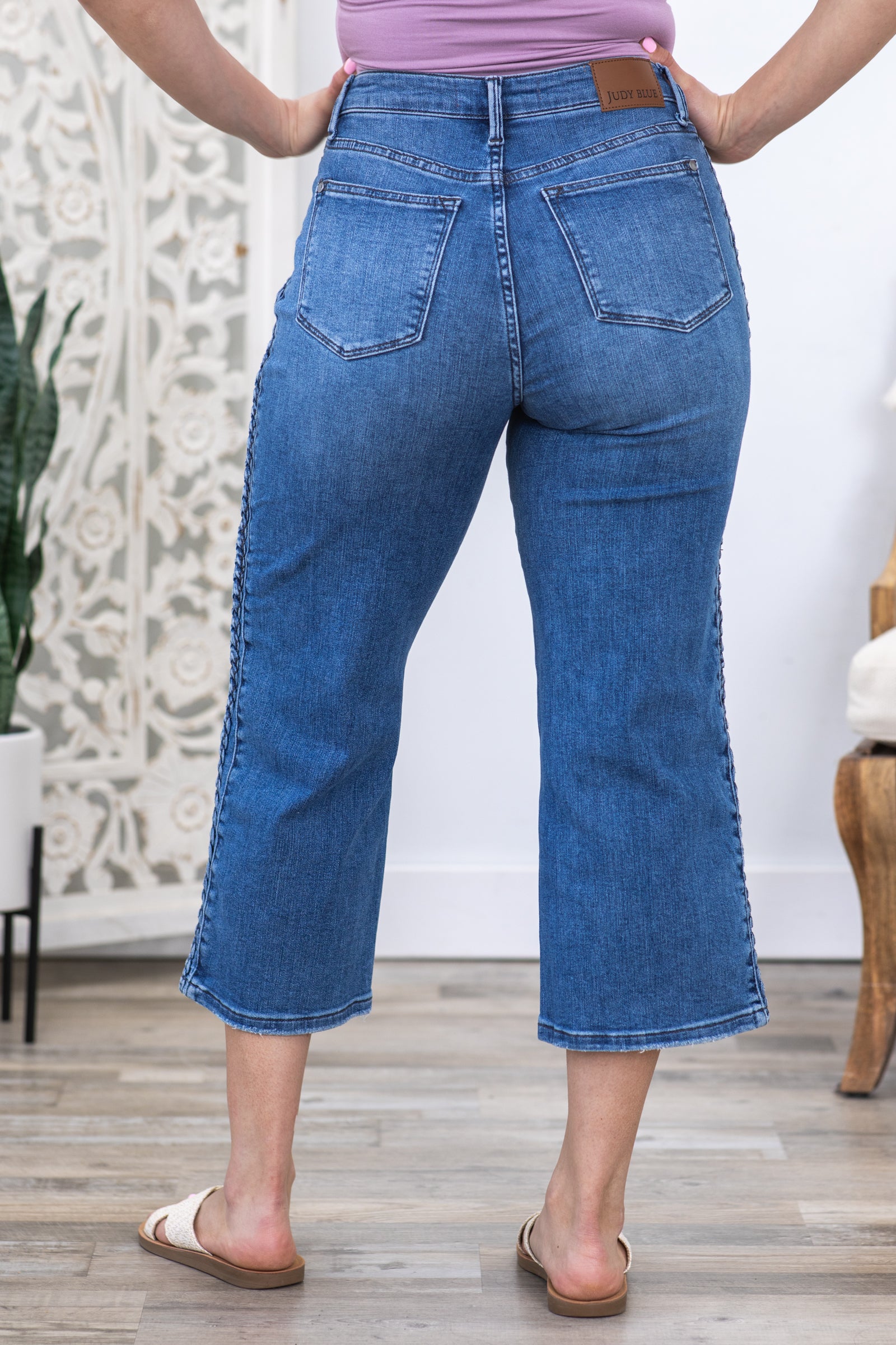 Judy Blue Braid Detail Crop Wide Leg Jeans · Filly Flair