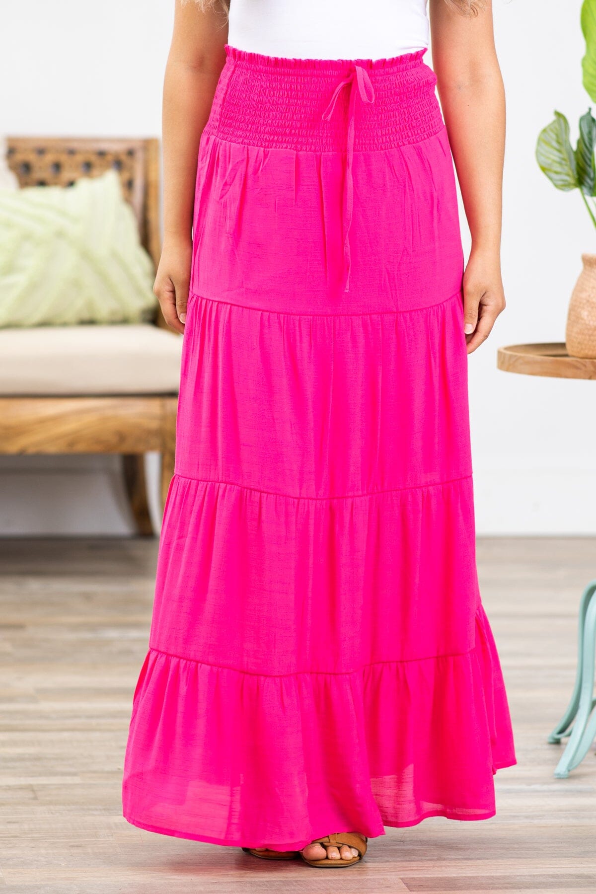 Hot Pink Smocked Waist Tiered Maxi Skirt · Filly Flair
