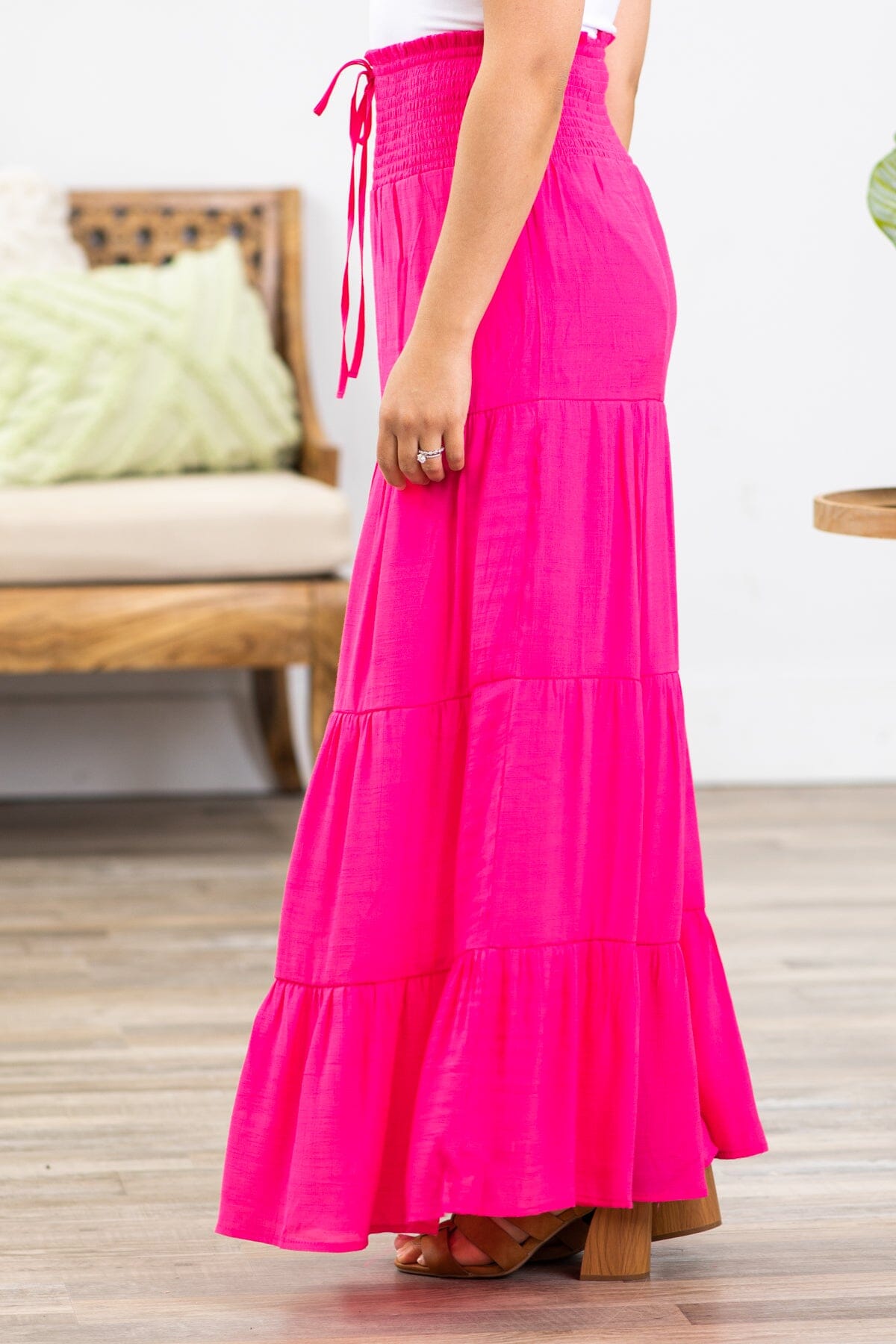 Hot Pink Smocked Waist Tiered Maxi Skirt · Filly Flair