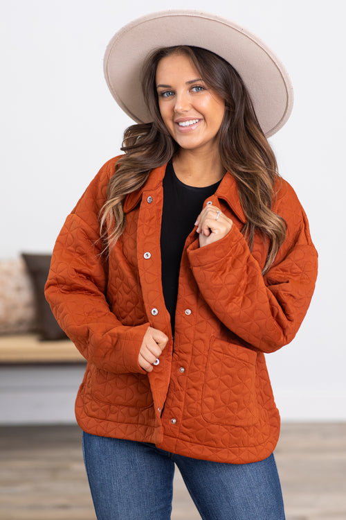 Burnt Orange Quilted Snap Front Jacket · Filly Flair