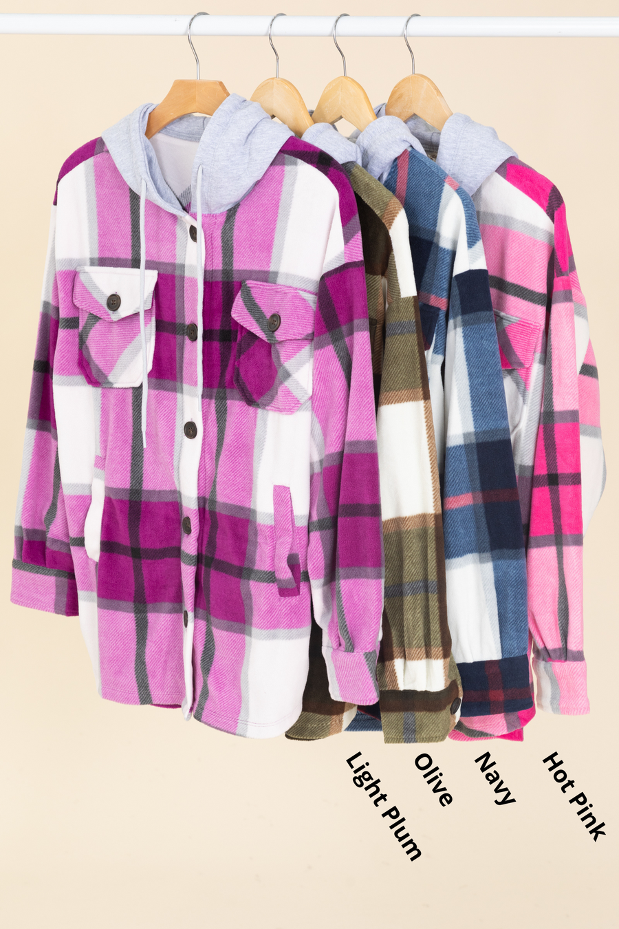 Plaid Fleece Shackets With Hood · Filly Flair