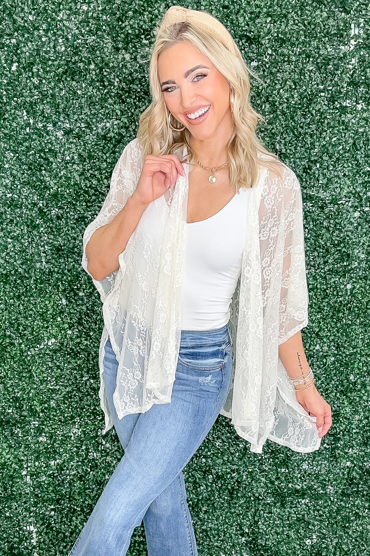 Ivory Lace Flowy Cardigan · Filly Flair