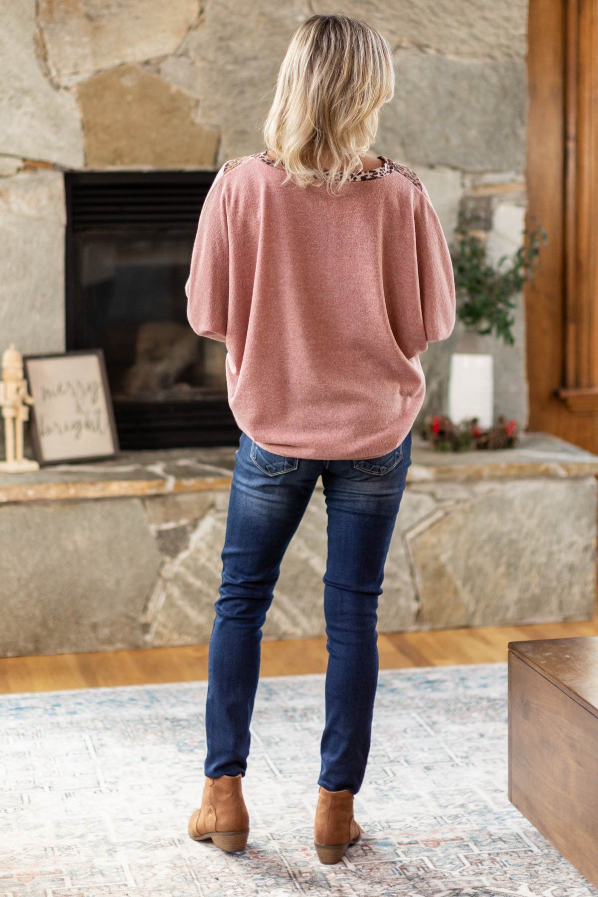 Tan and Mauve Colorblock Top with Animal Print · Filly Flair