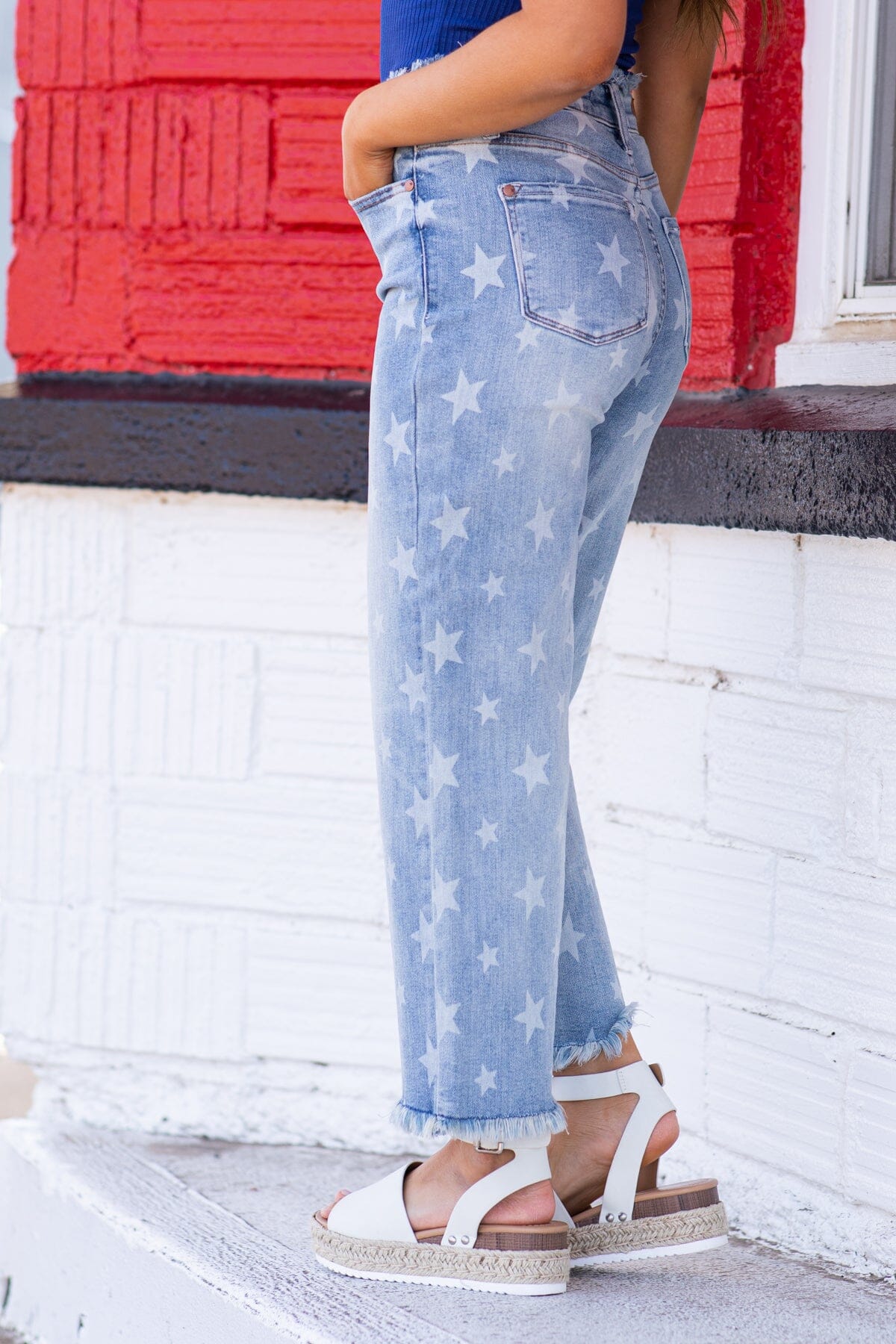 Judy Blue Fray Hem Star Print Jeans · Filly Flair