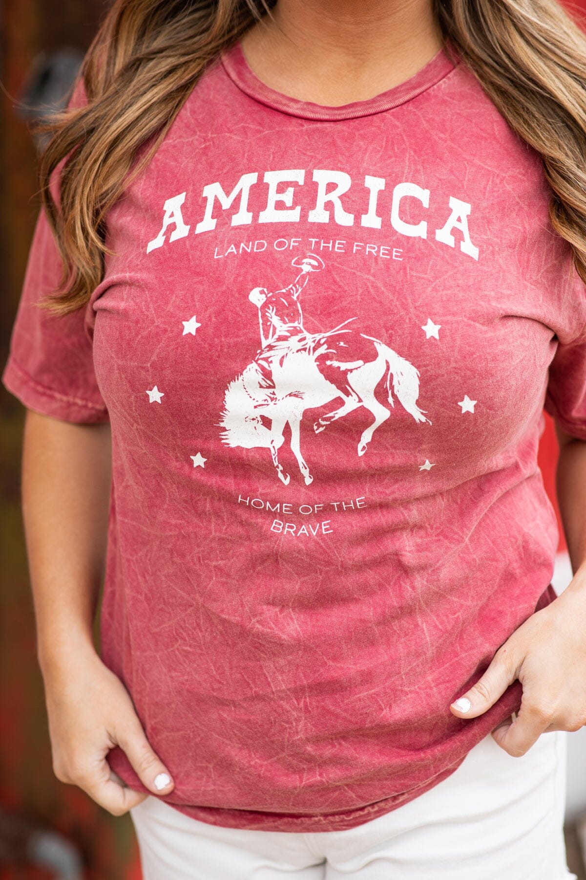 Crimson Washed Bucking Bronco Graphic Tee · Filly Flair