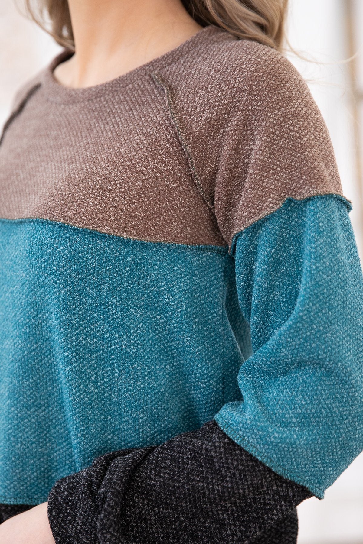 Mocha and Turquoise Colorblock Top · Filly Flair