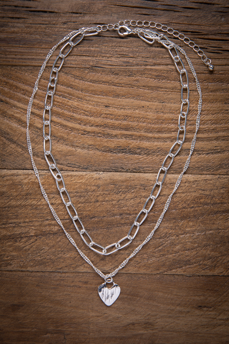 Silver Double Strand Heart Pendant Necklace · Filly Flair