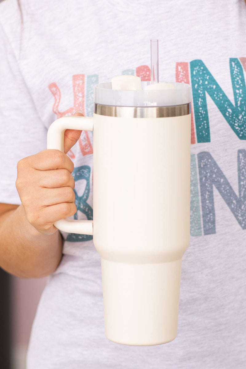 Ivory and White 40 oz Tumbler With Handle · Filly Flair