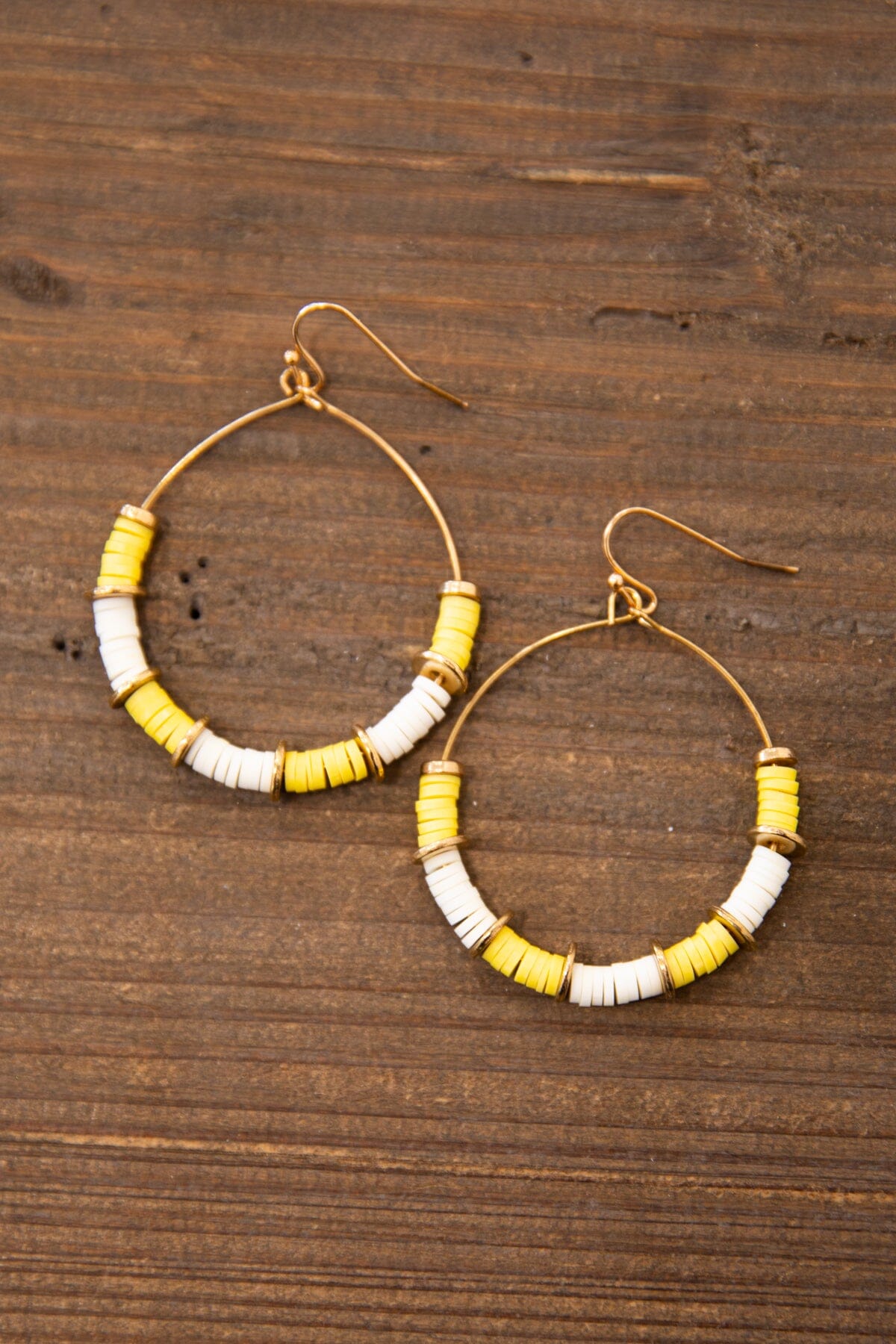 Yellow and White Disc Bead Hoop Earrings · Filly Flair