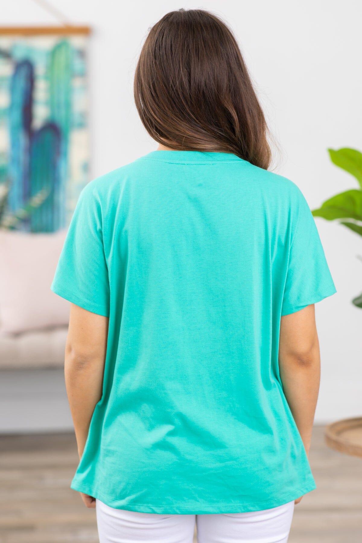 Turquoise Rhinestone Beaded Short Sleeve Top · Filly Flair