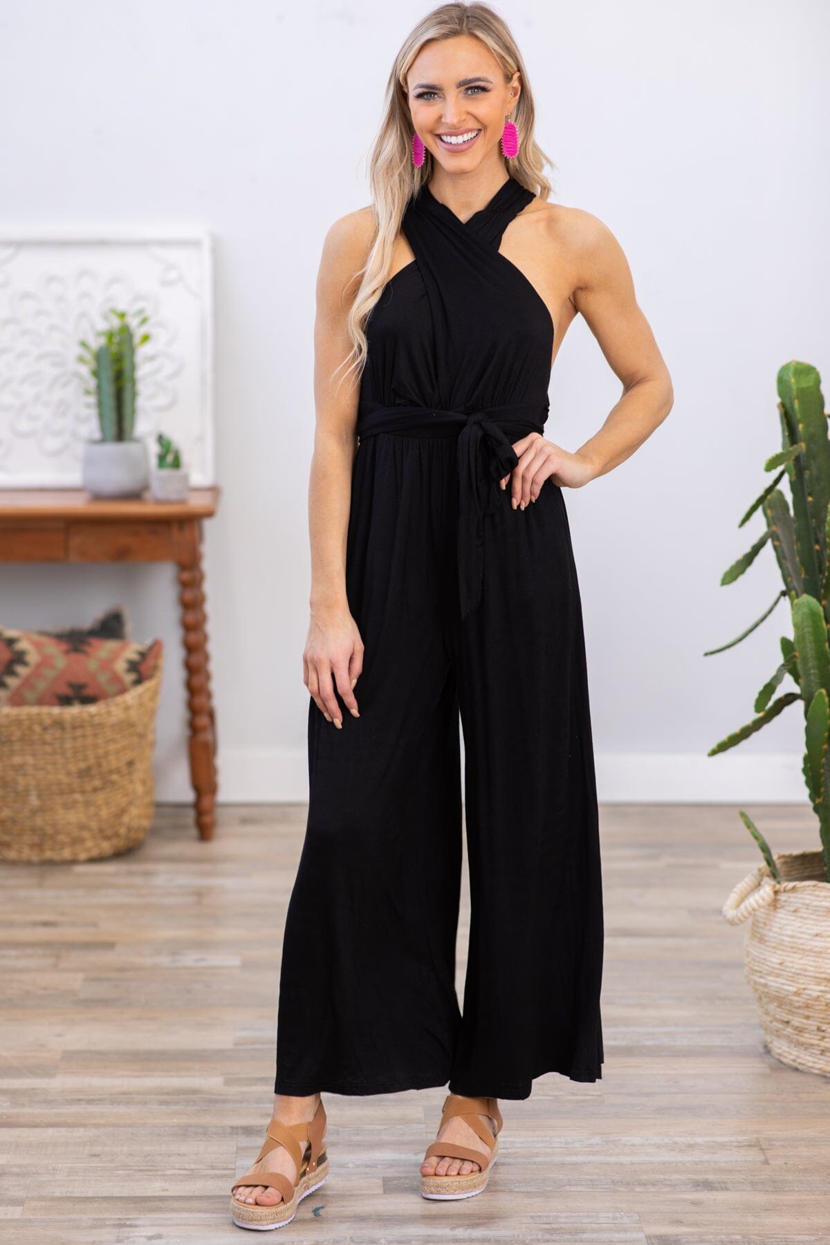 Black Convertible Strap Wide Leg Jumpsuit · Filly Flair